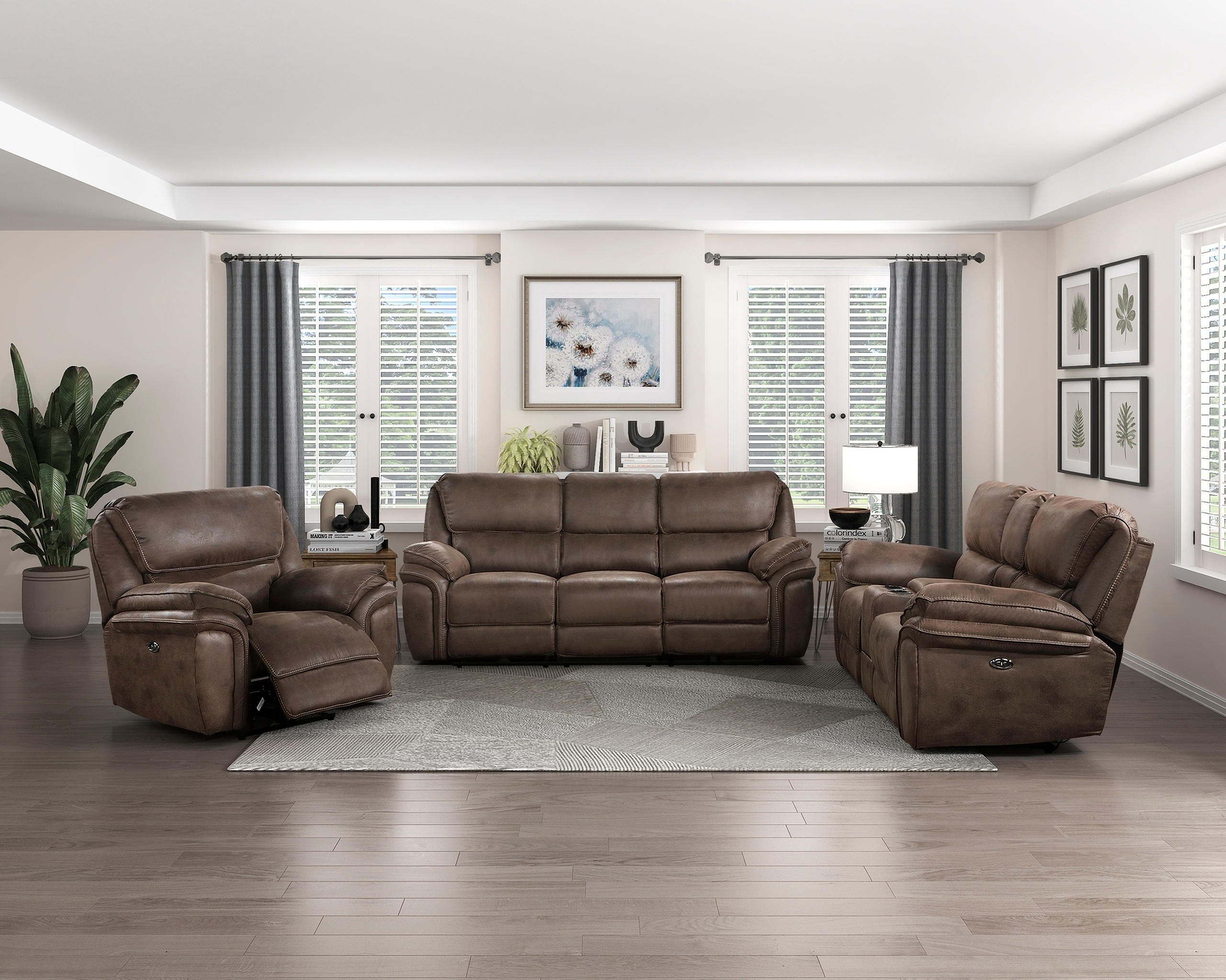 Proctor Powered Double Reclining Living Room Set In Brown by ...