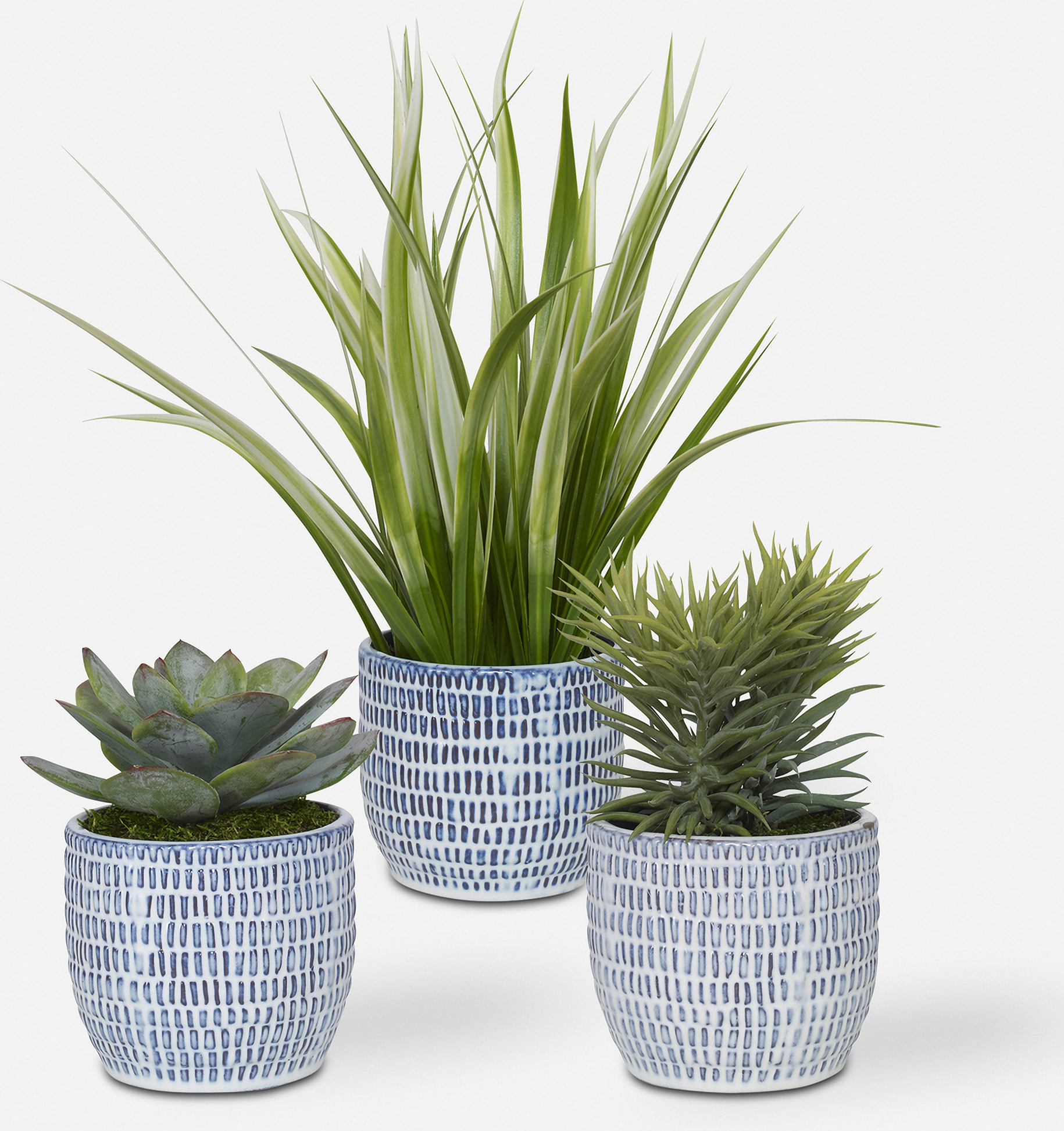 Puebla Greenery Pots Set of 3 In Blue and White by Uttermost ...
