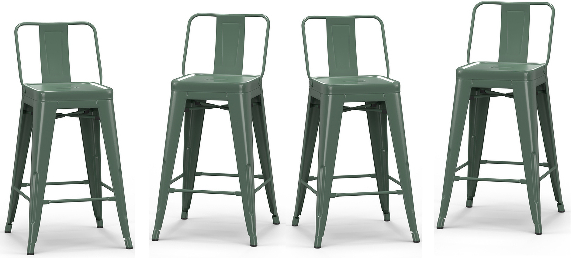 Pure Metal Counter Stool with Curved Back, Cross Brace and Footrest In ...