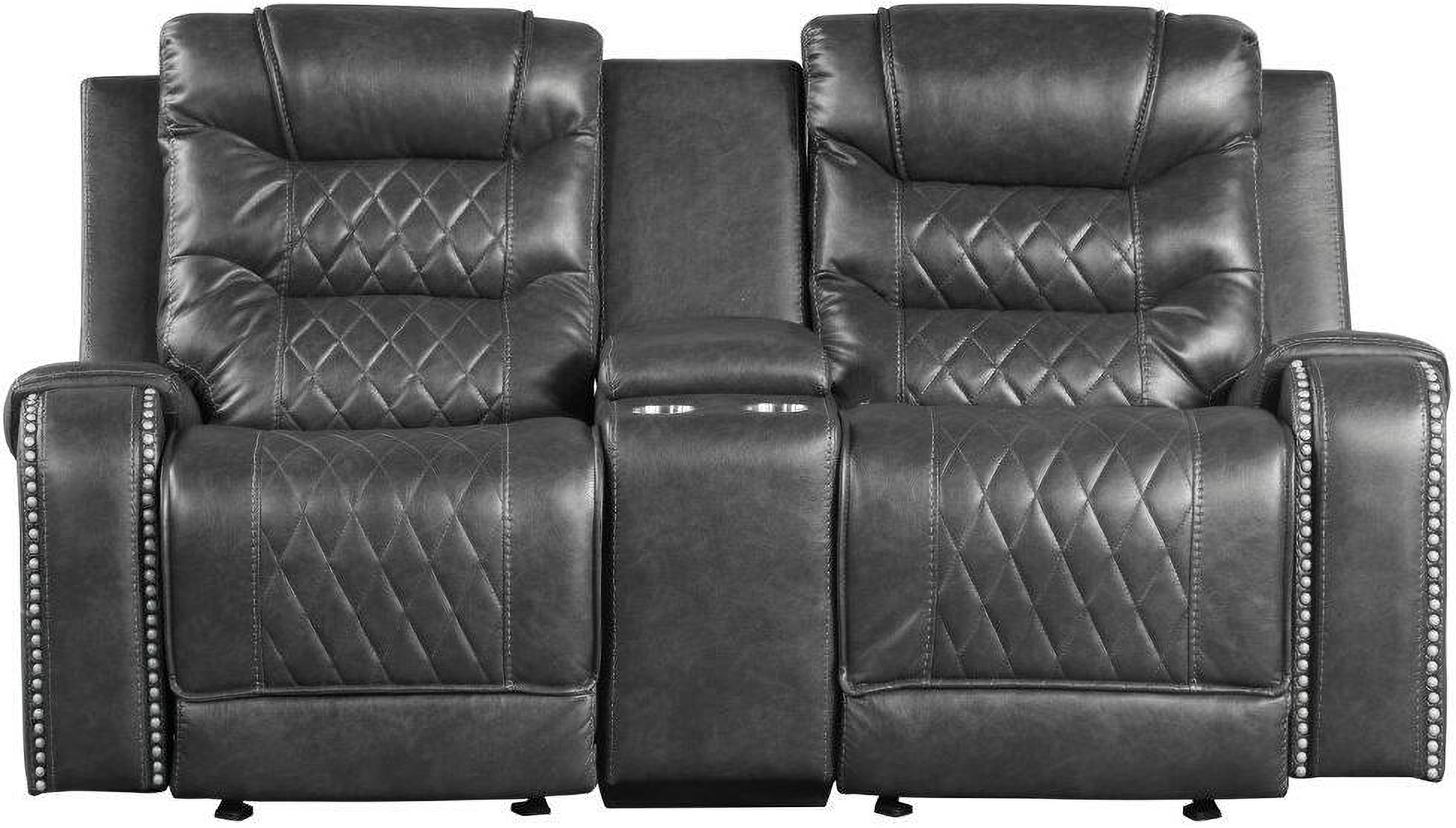 Putnam Gray Double Glider Reclining Center Console Loveseat By