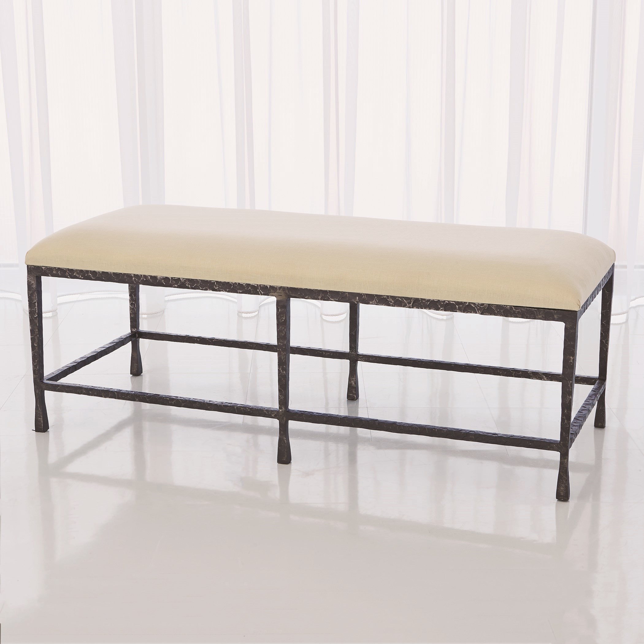 Quad Pod Bench With Muslin Cushion In Natural Iron by Global Views ...