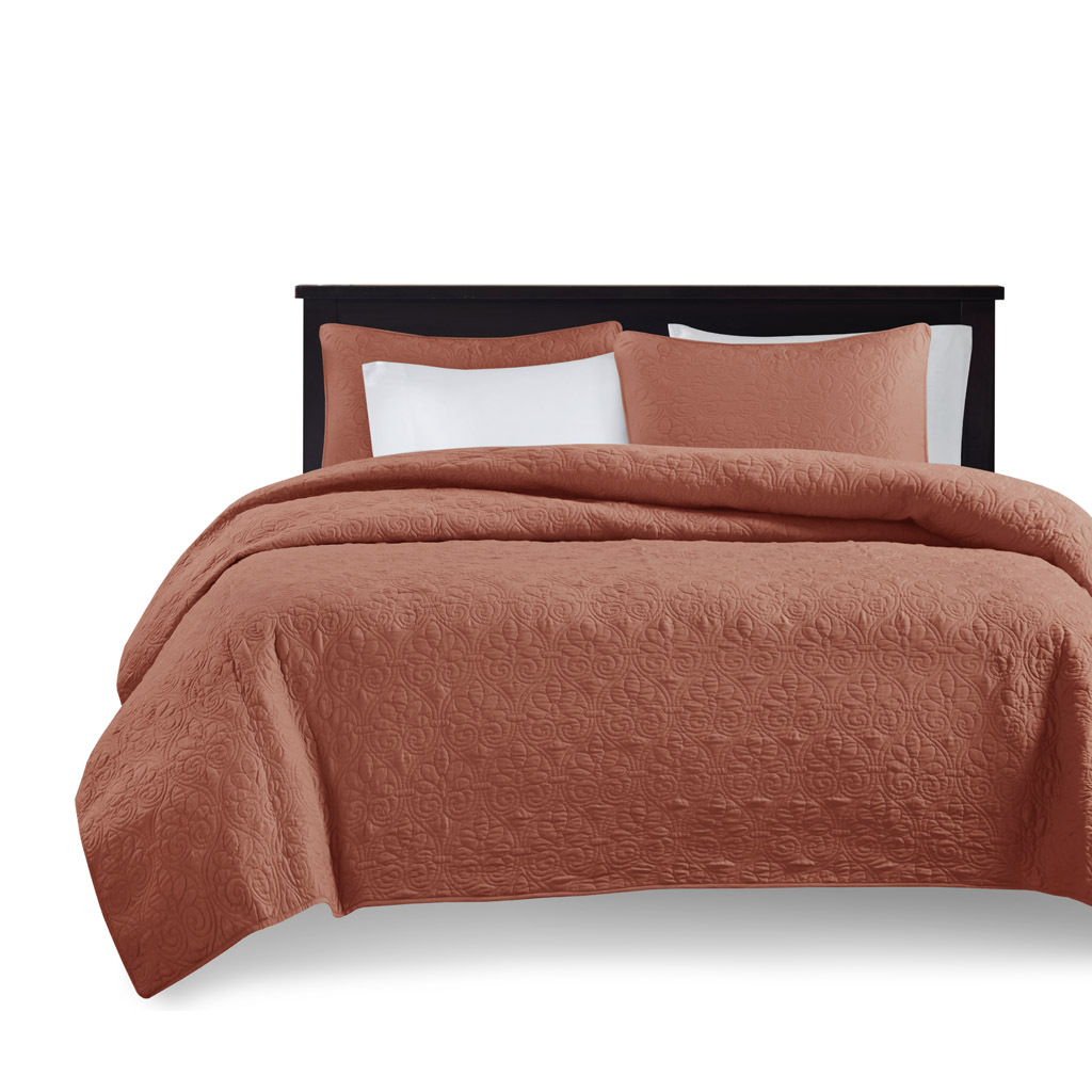 Quebec 3 Piece Reversible Quilt Set In Clay Red by Olliix | 1StopBedrooms