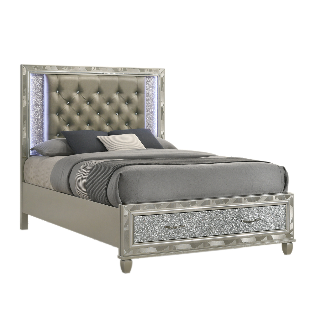 Radiance Queen Storage Bed In Silver by New Classic | 1StopBedrooms