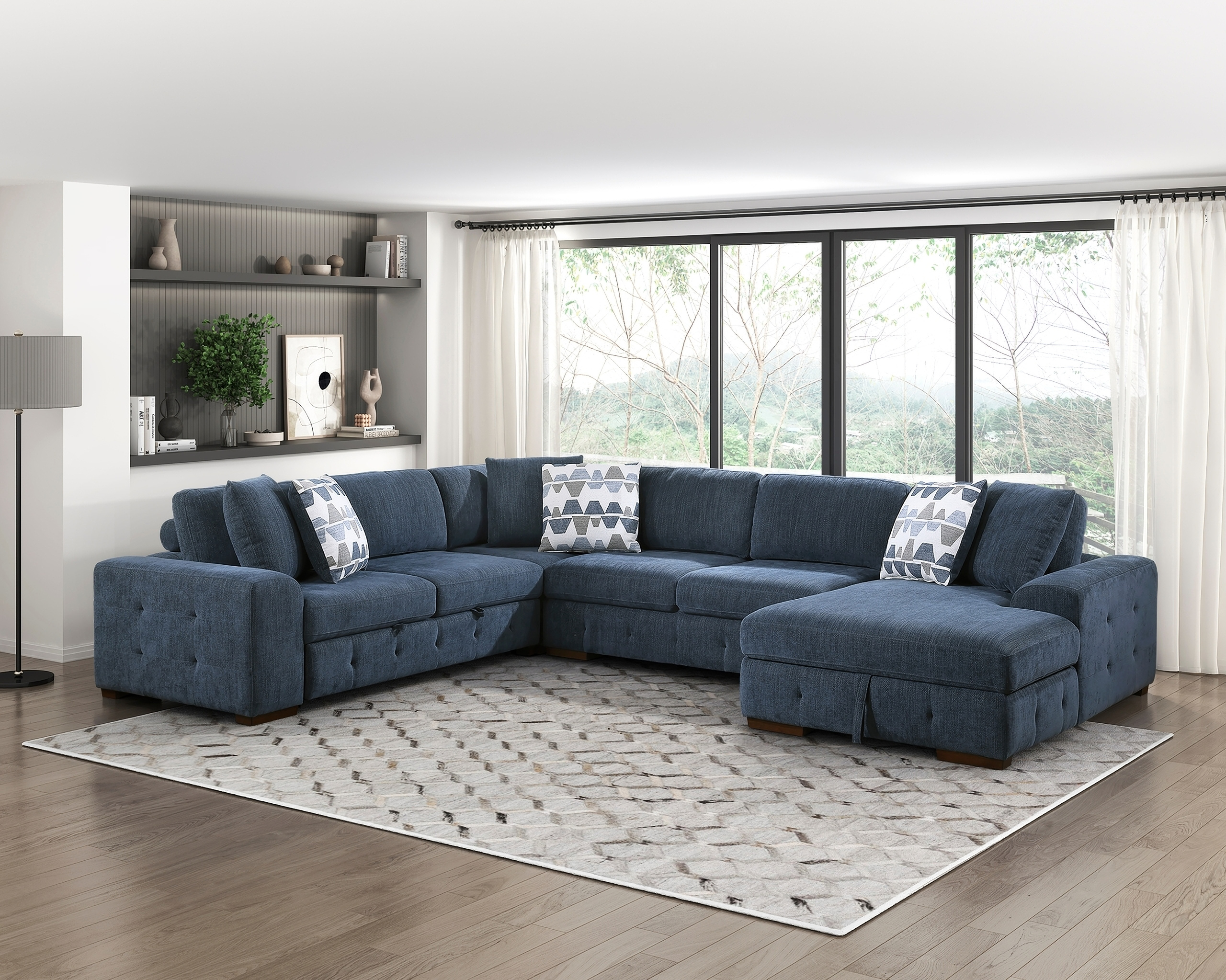 Raife 4-Piece Sectional with Right Chaise In Blue by Homelegance ...