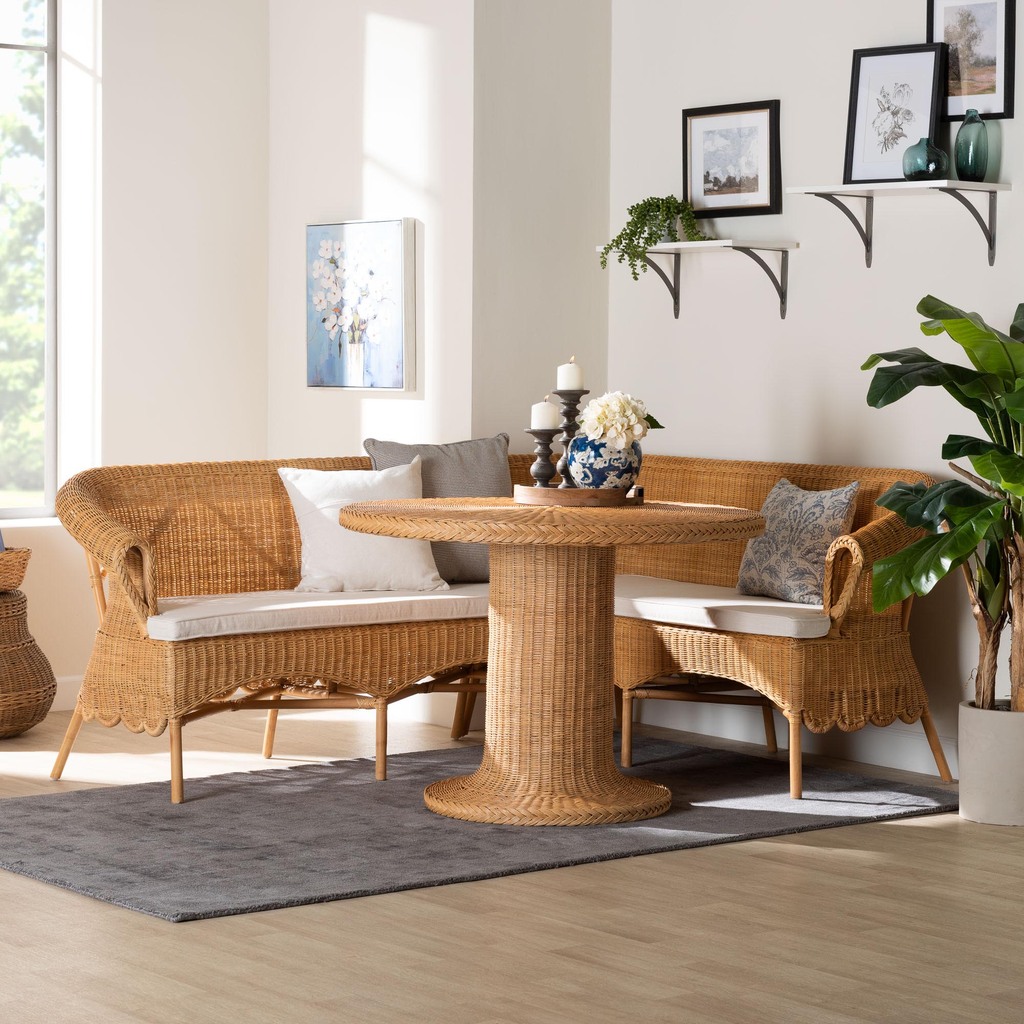Rashtin Rattan 3-Piece Dining Room Set In Light Honey by Baxton Studio ...