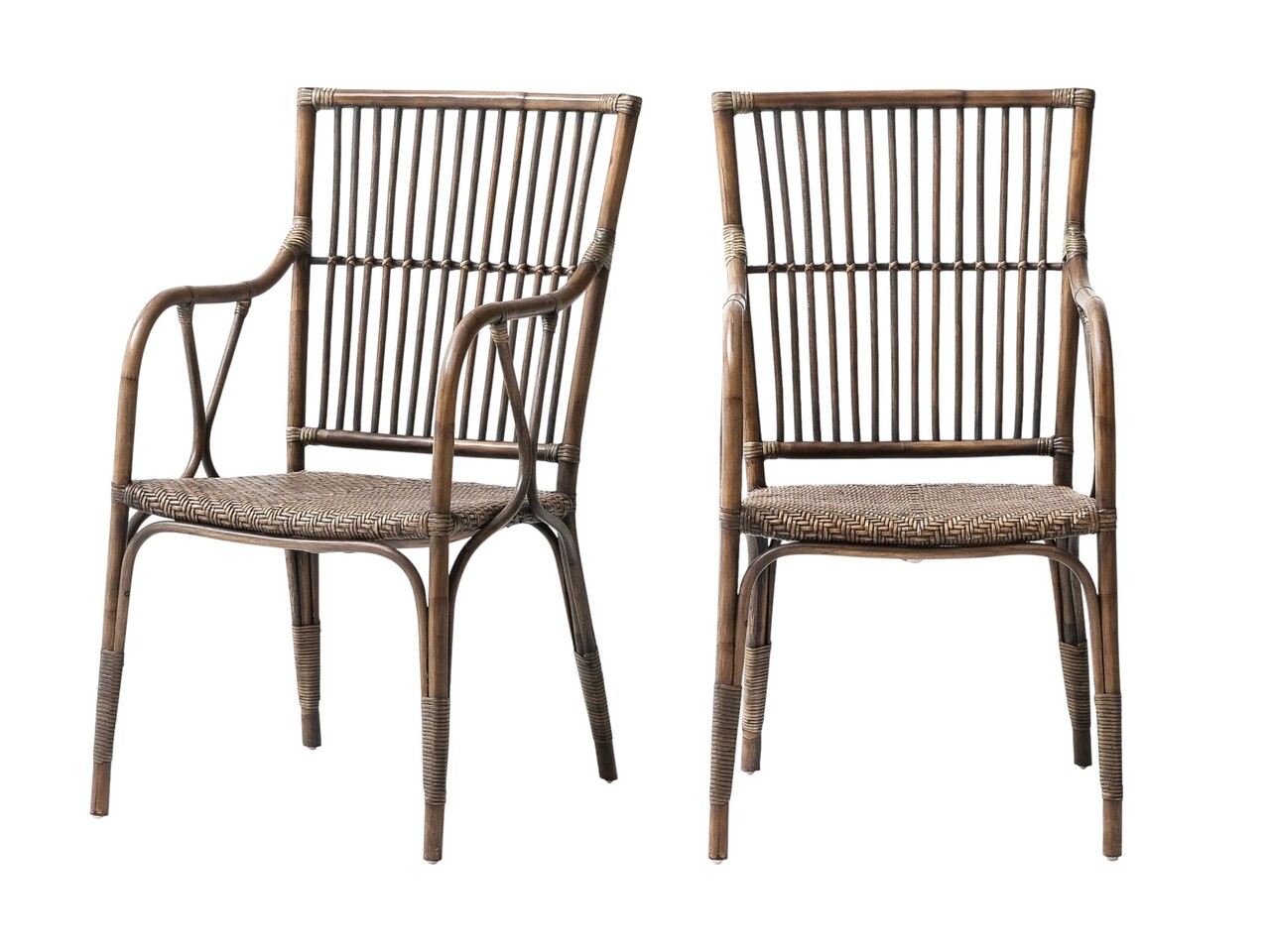 Rattan Slat Back Dining Arm Chairs Set of 2 In Natural by Homeroots ...