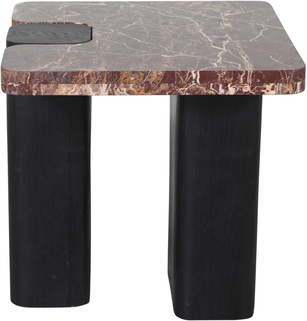 Ravenna Genuine Marble Top and Oak Wood Base End/Side Table In Burgundy ...
