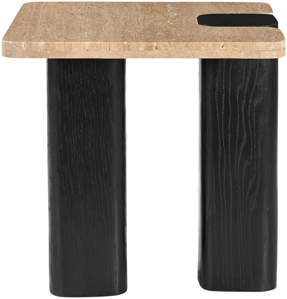 Ravenna Genuine Travertine Top and Oak Wood Base End/Side Table In ...