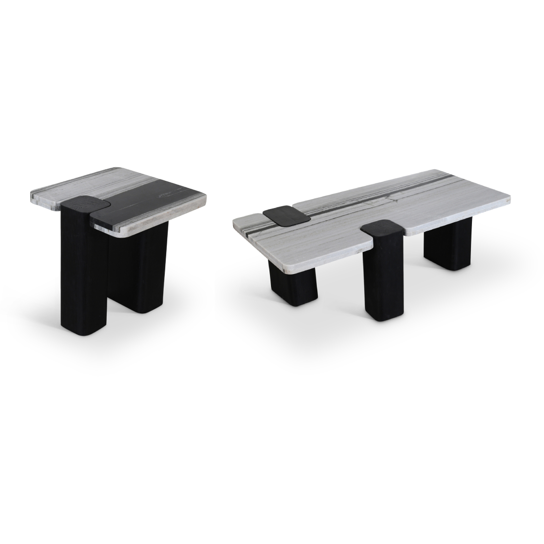 Ravenna Genuine Marble Top and Oak Wood Base Occasional Table Set In ...