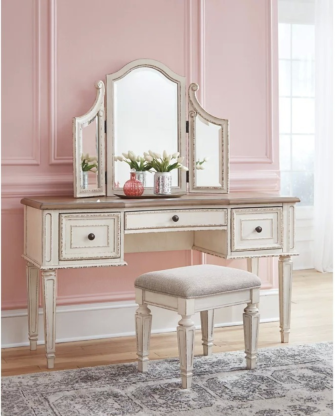 Realyn Two Tone 3 Piece Vanity by Ashley Furniture | 1StopBedrooms