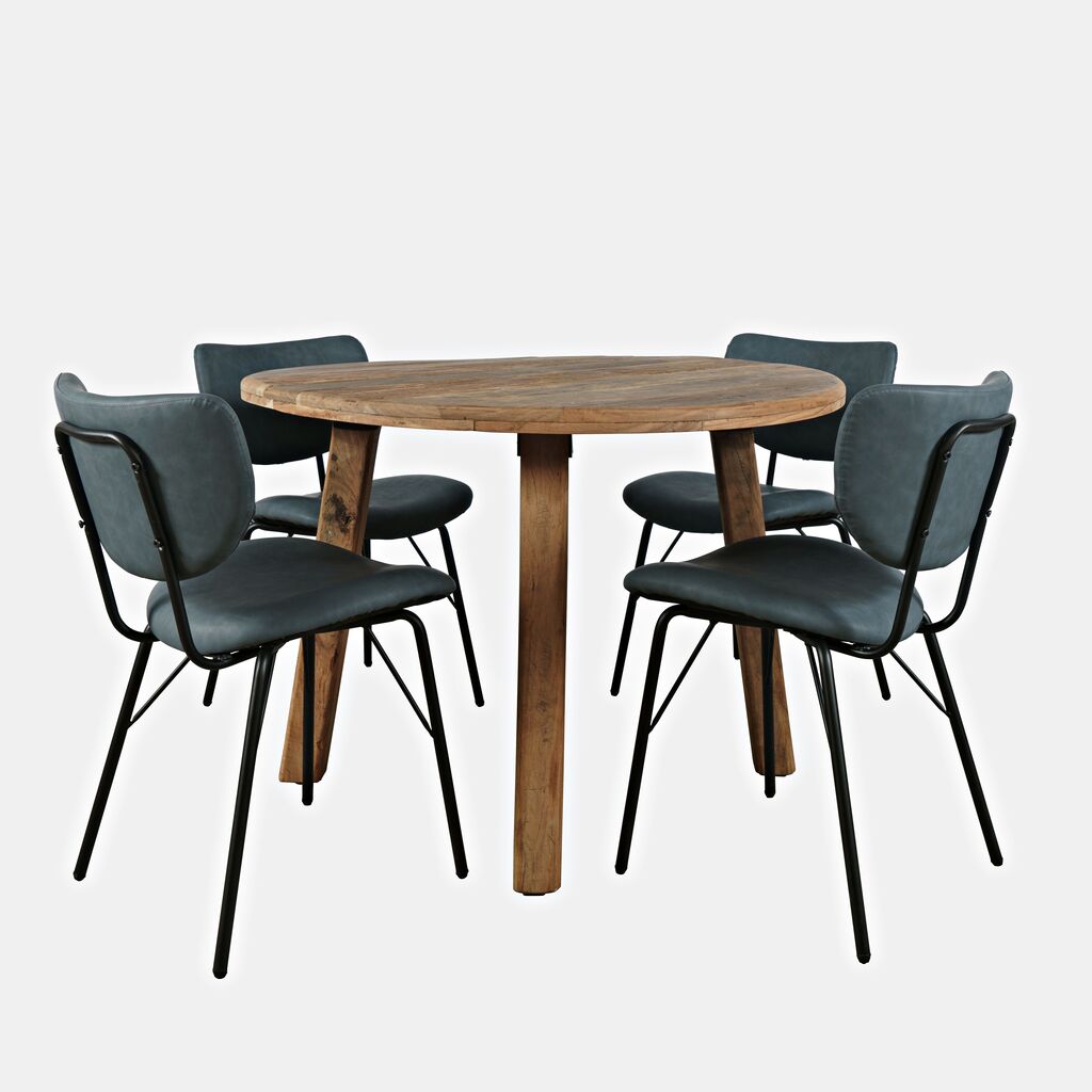 Reclamation 5 Piece Round Dining Room Set with Upholstered Chairs In Slate Blue by Jofran ...