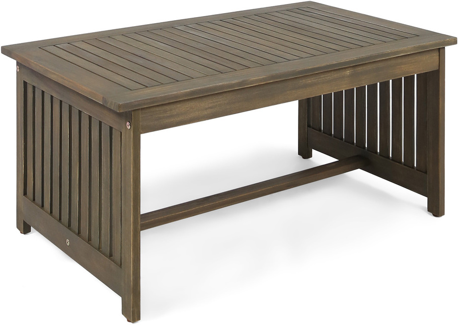 Rectangular Acacia Wood Outdoor Coffee Table with Slatted Top In Grey ...