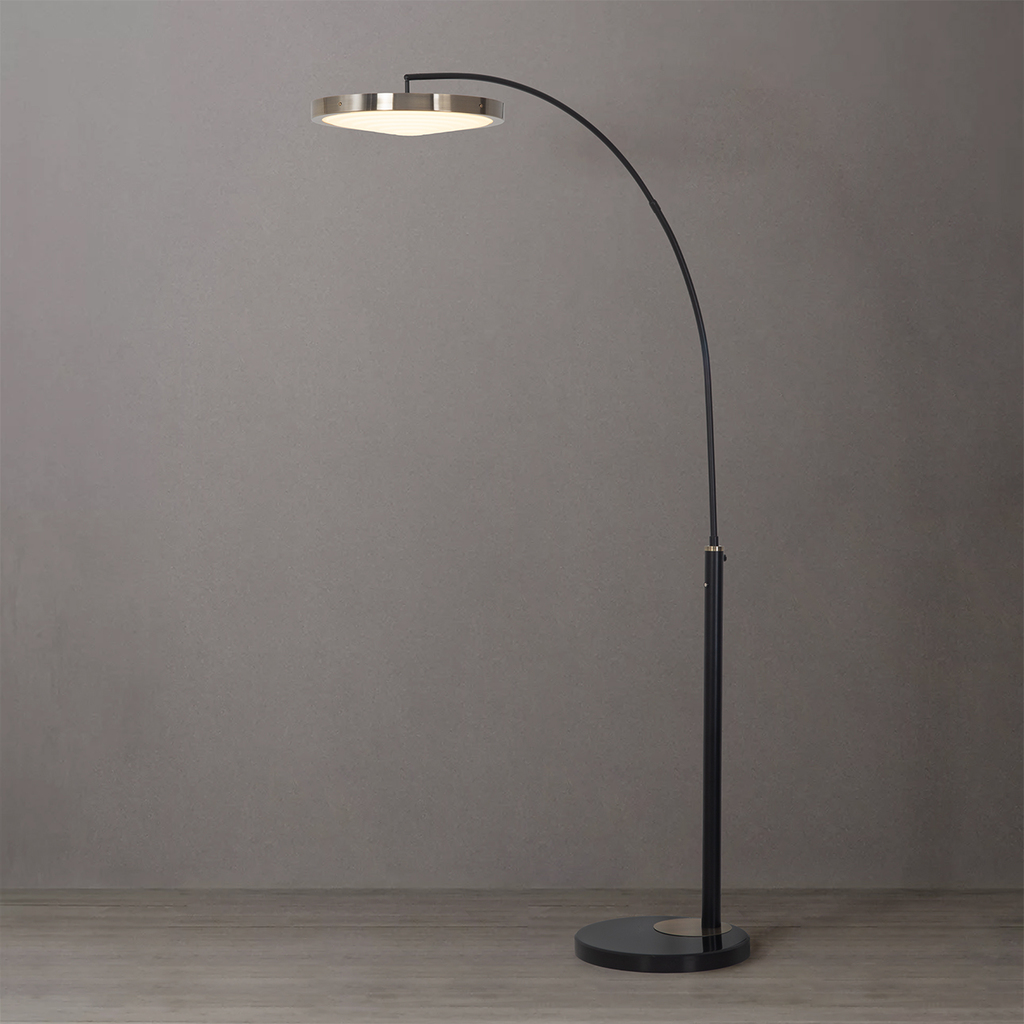 Redondo 1 Light LED Arc Floor Lamp In Weathered Brass and Matte Black ...