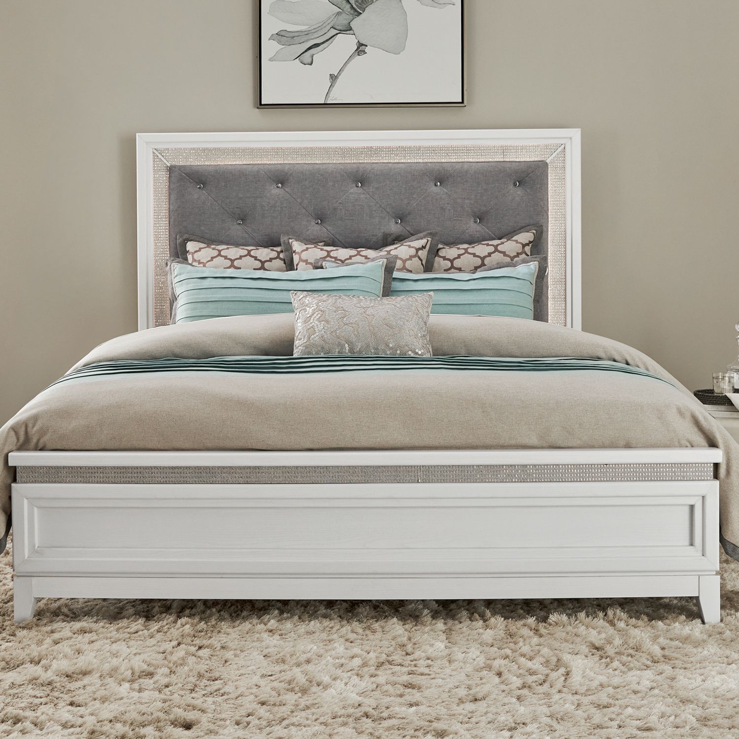 Reflections King Upholstered Bed In Pearl White and Rhinestone by ...