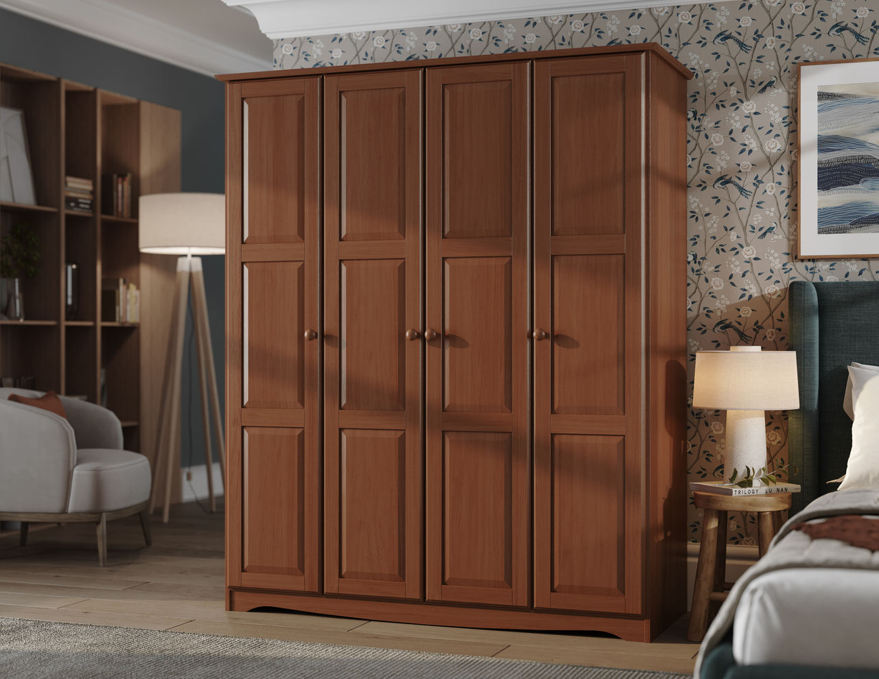 Regal 4-Door Wardrobe with Raised Panel Doors In Mocha by Palace ...