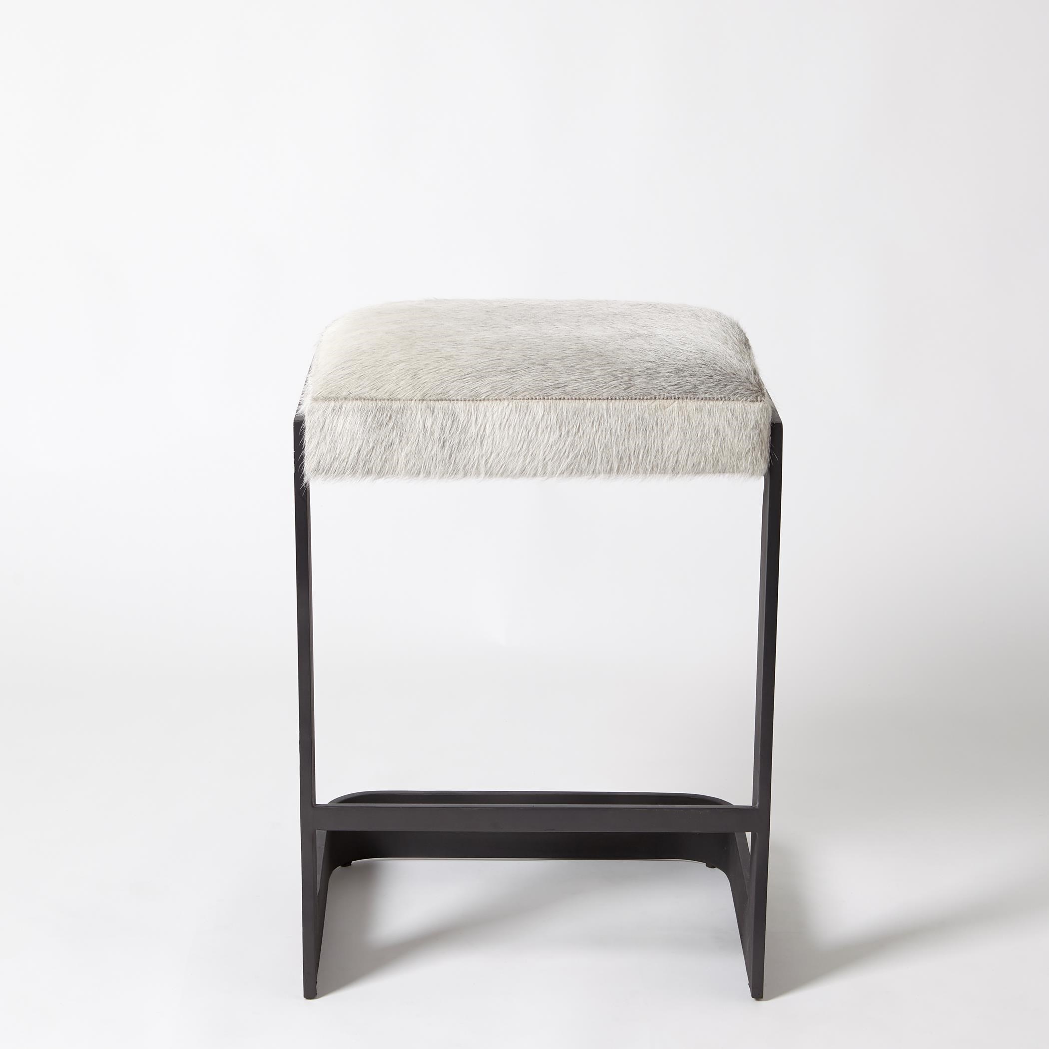 Regan Low Bar Stool With Grey Hair On Hide Graphite In Black by Global ...