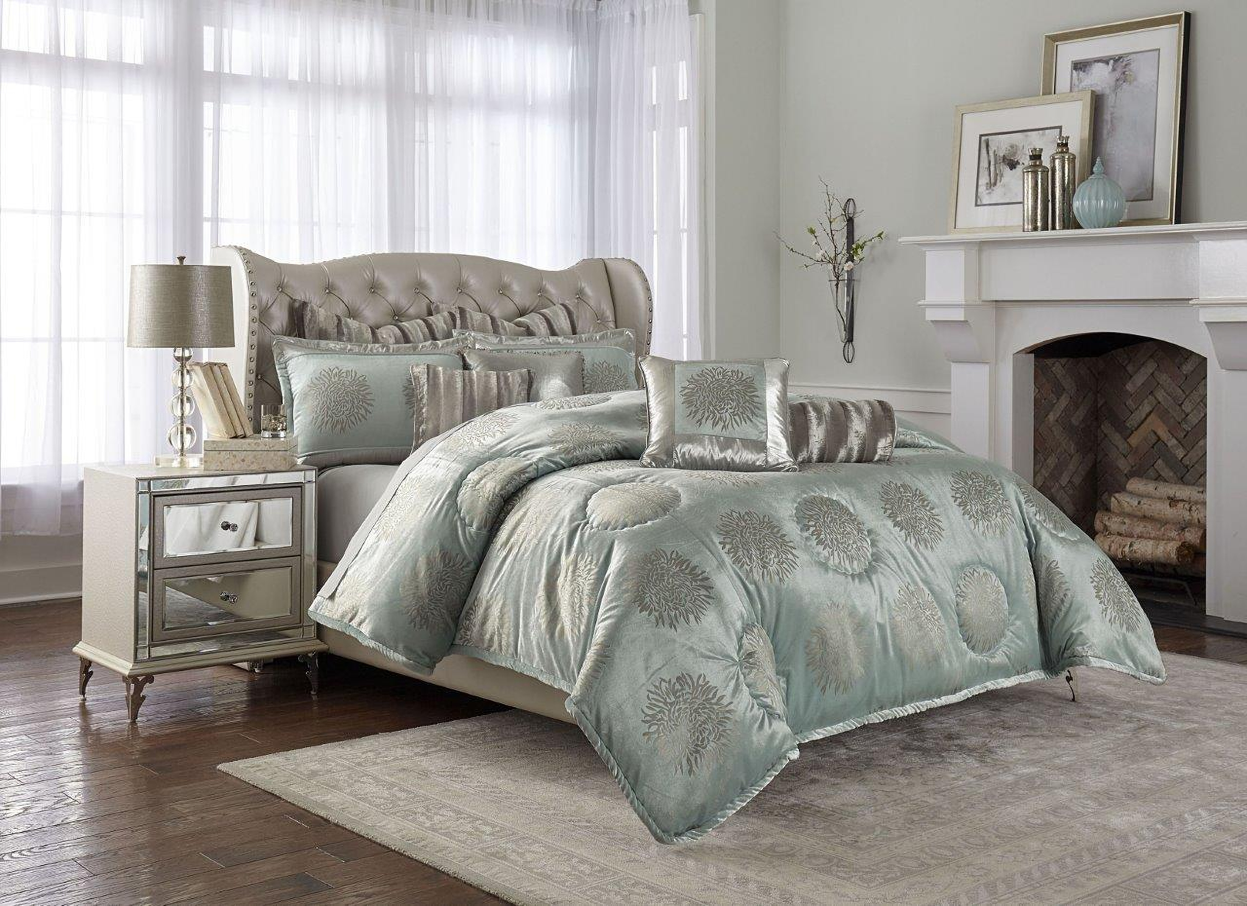 Regent Ice Blue 9 Piece Queen Comforter Set by Michael Amini ...