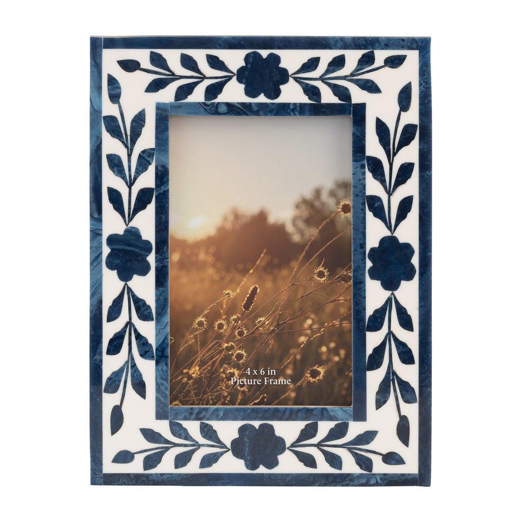 Resin 4 x 6 Blue Petals Photo Frame In White And Blue by Sagebrook Home ...
