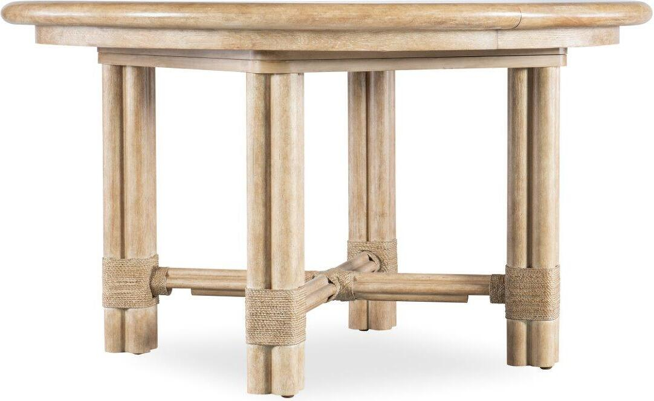 Retreat Pole Rattan Round Dining Table with 1-20 Inch Leaf In Light ...