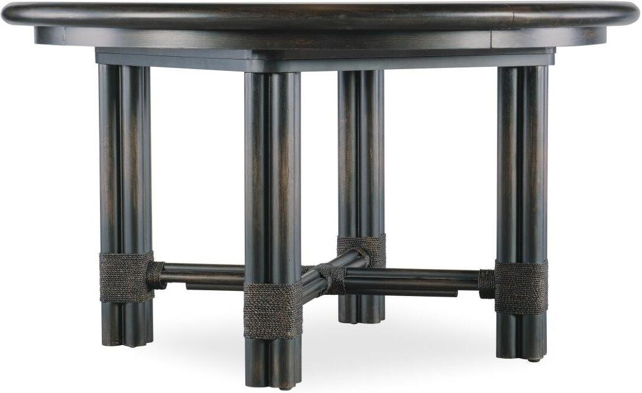 Retreat Pole Rattan Round Dining Table with 1-20 Inch Leaf In Dark Wood ...