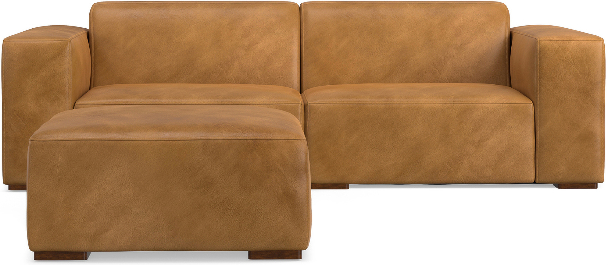 Rex Genuine Leather 2-Seater Modular Sofa and Ottoman Set In Sienna by ...