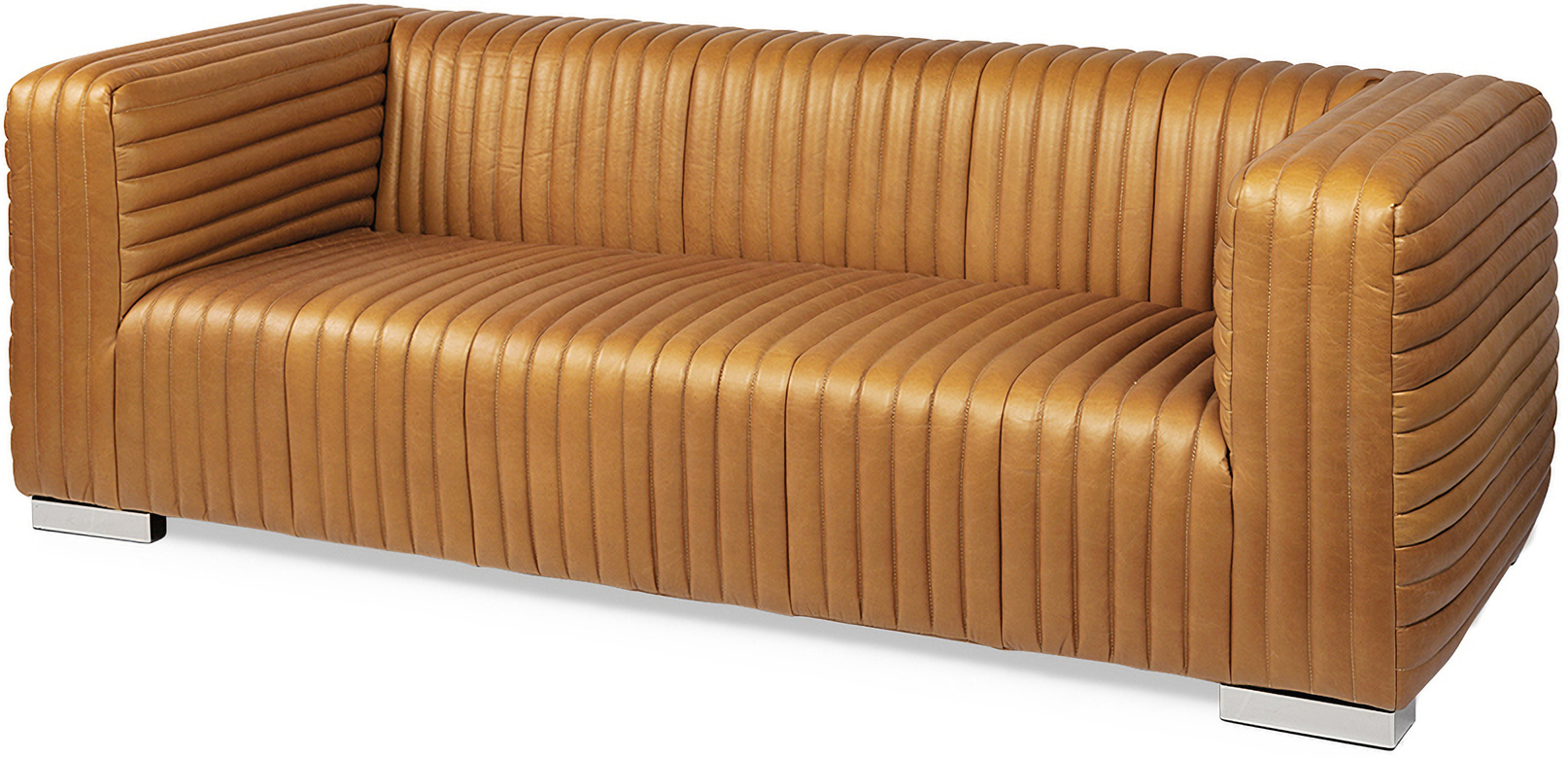 Ricciardo Leather Three Seater Sofa In Cognac by Mercana | 1StopBedrooms