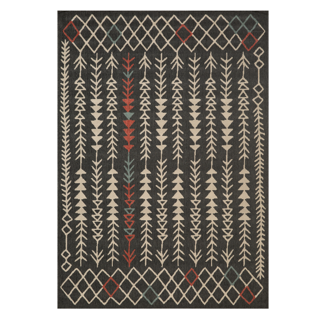 Rilvo Tribal Power-Loomed Indoor/Outdoor Area Rug In Black and Ivory by ...