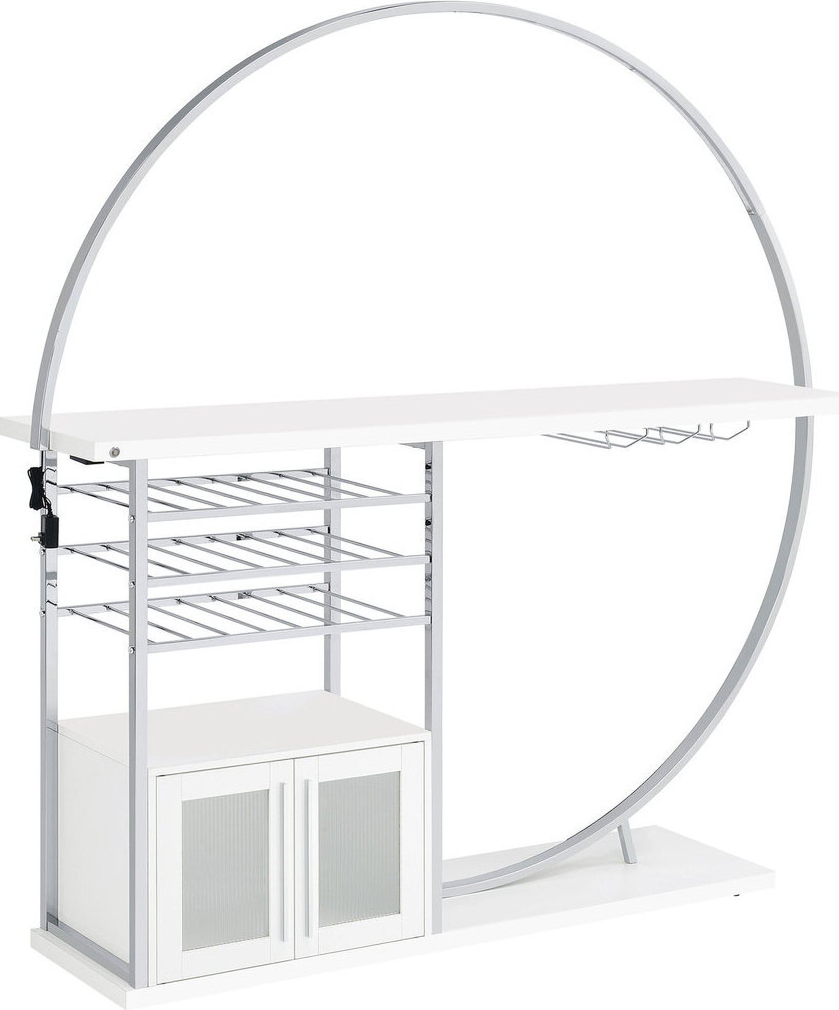 Risley 2-door Circular LED Home Bar with Wine Storage White High Gloss ...