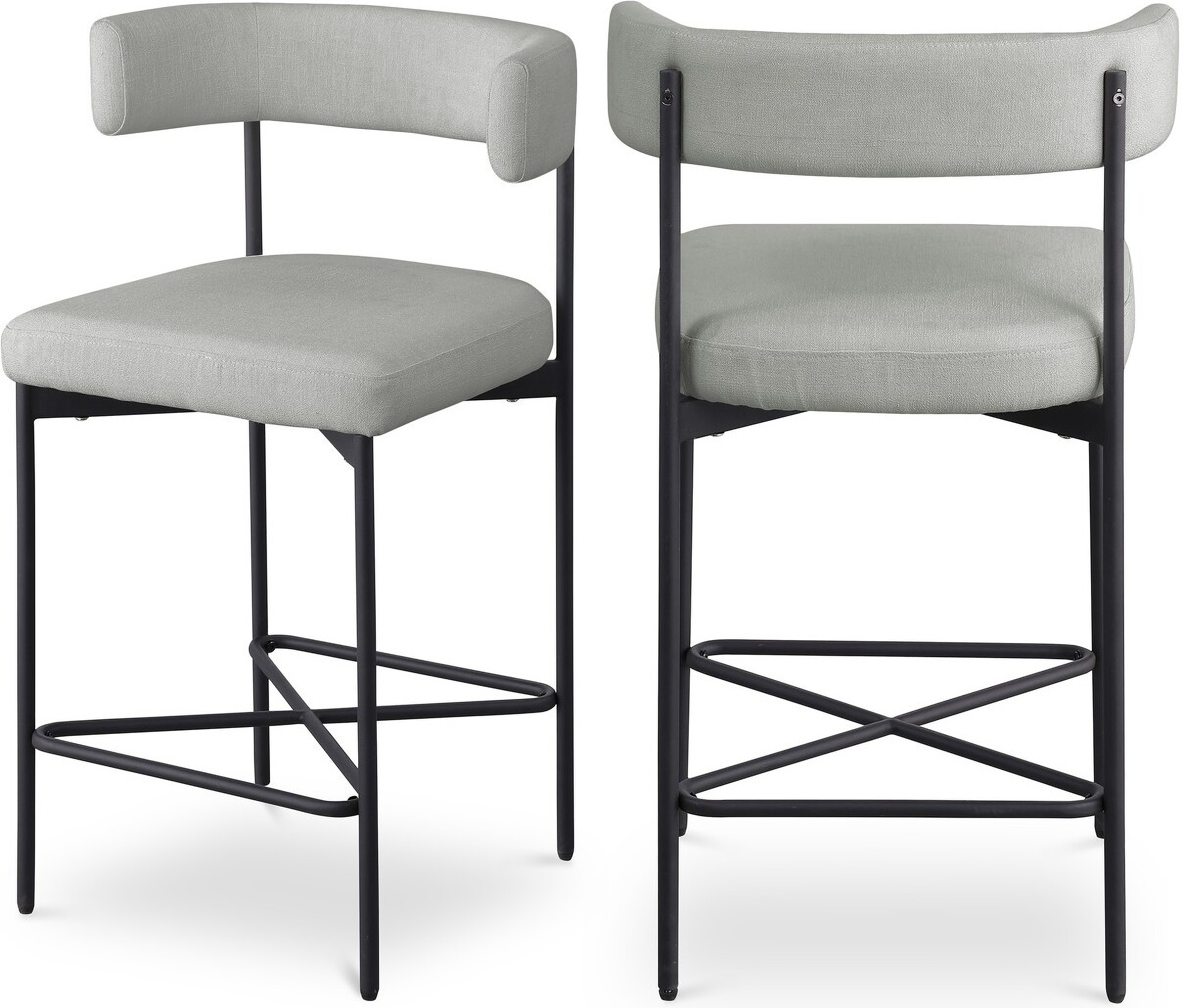 Rivage Durable Linen Textured Fabric Stool Set of 2 In Light Grey/Matte ...