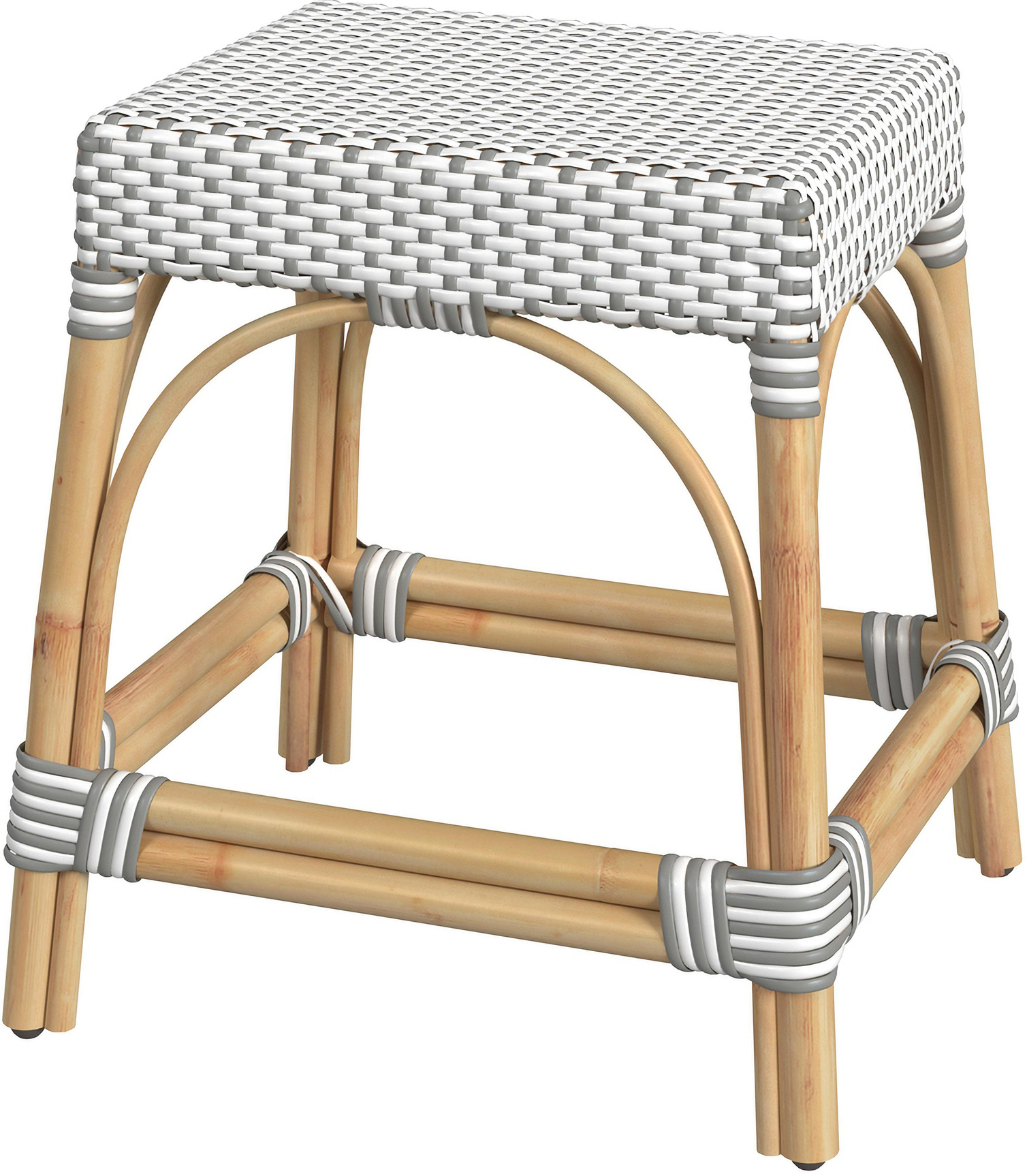 Robias Rattan Rectangular 18 Inch Dining Stool In Gray and White Dot by ...