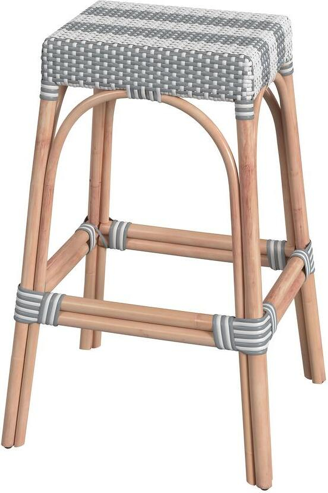 Robias Rectangular Rattan 30 Inch Bar Stool In Gray and White Stripe by ...