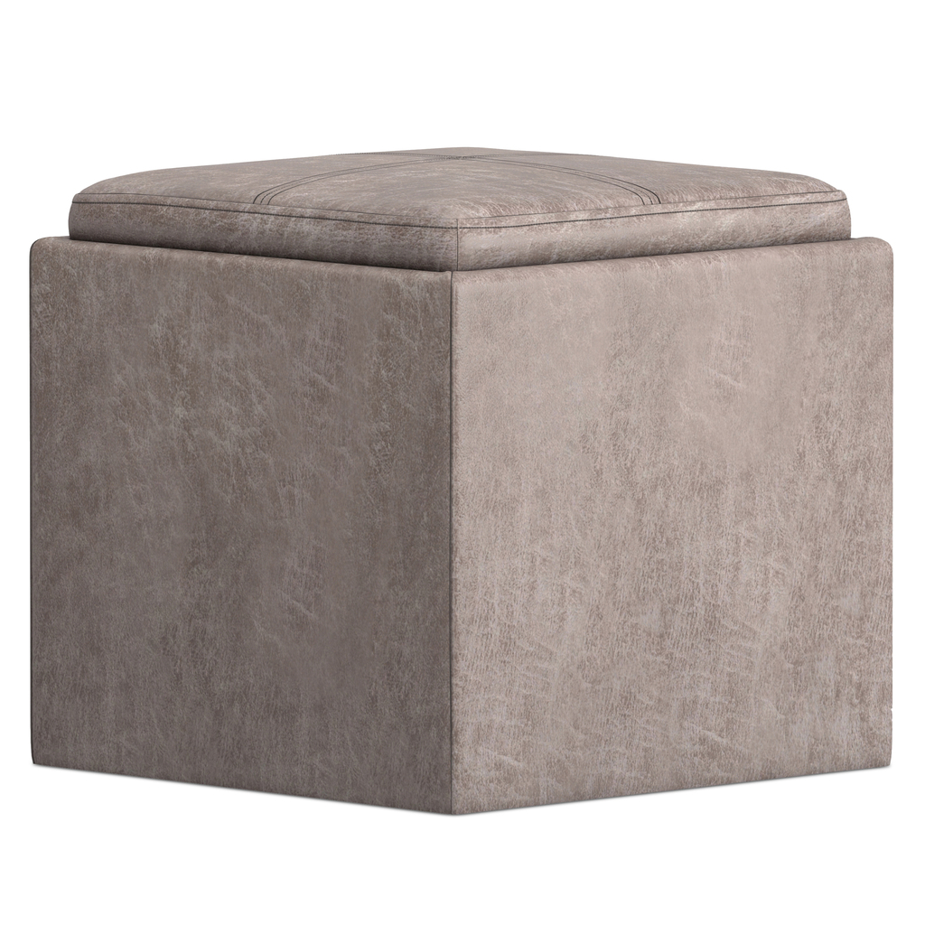 Rockwood Vegan Faux Leather Cube Storage Ottoman with Tray In ...