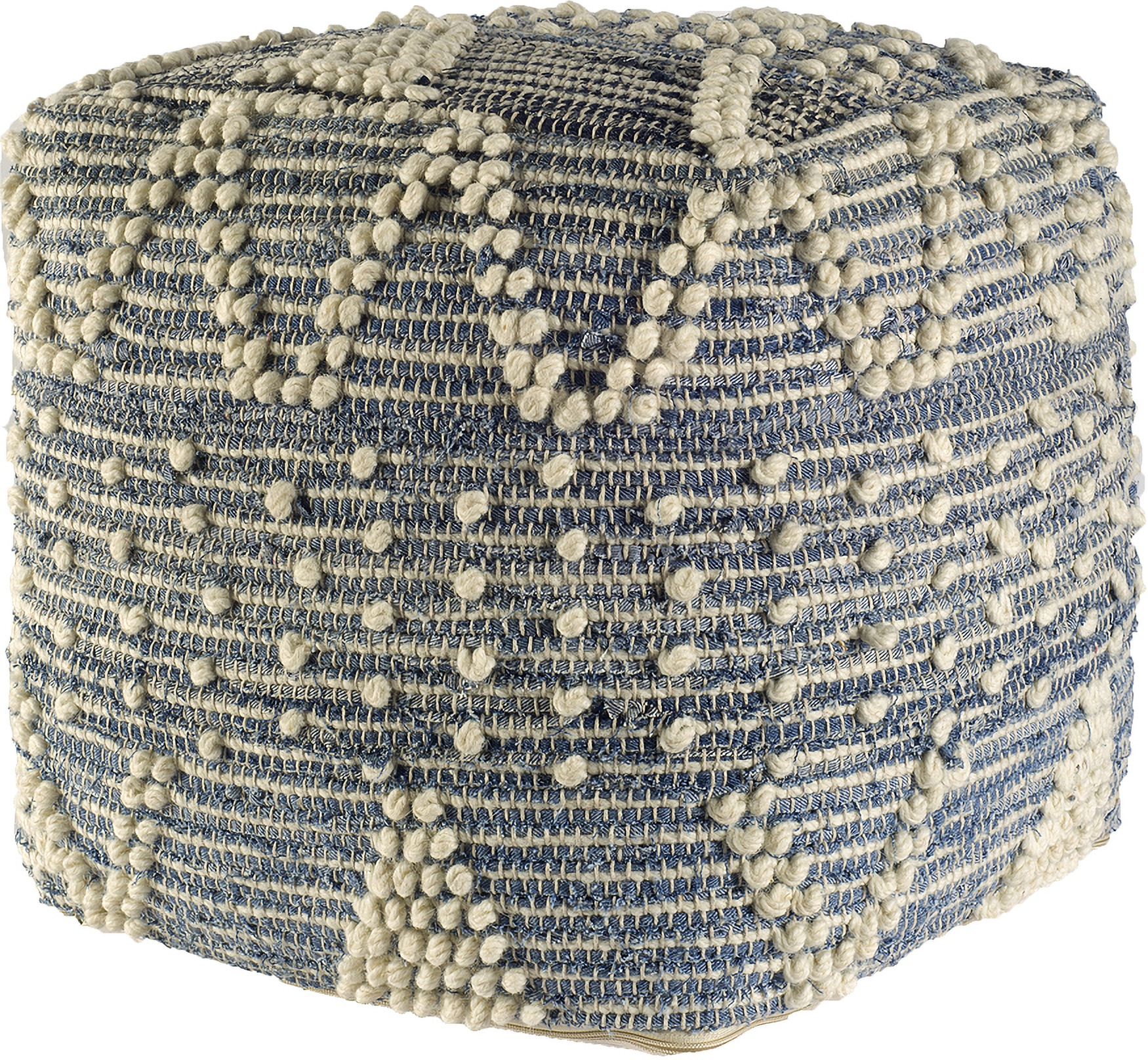 Rofi Pouf In Blue and Ivory by Mercana | 1StopBedrooms