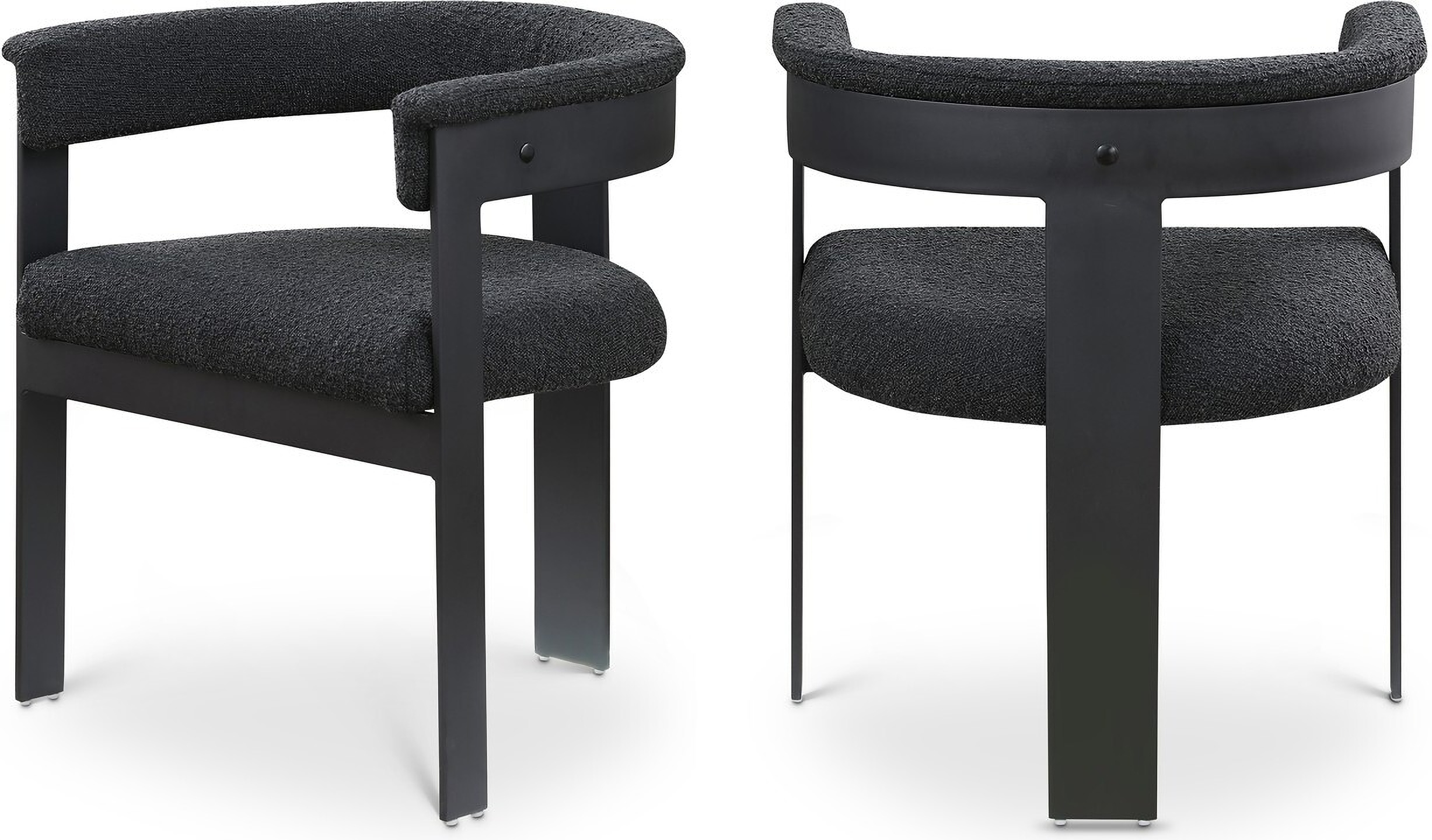 Romeo Boucle Fabric Dining Chair Set of 2 In Black/Matte Black Powder ...