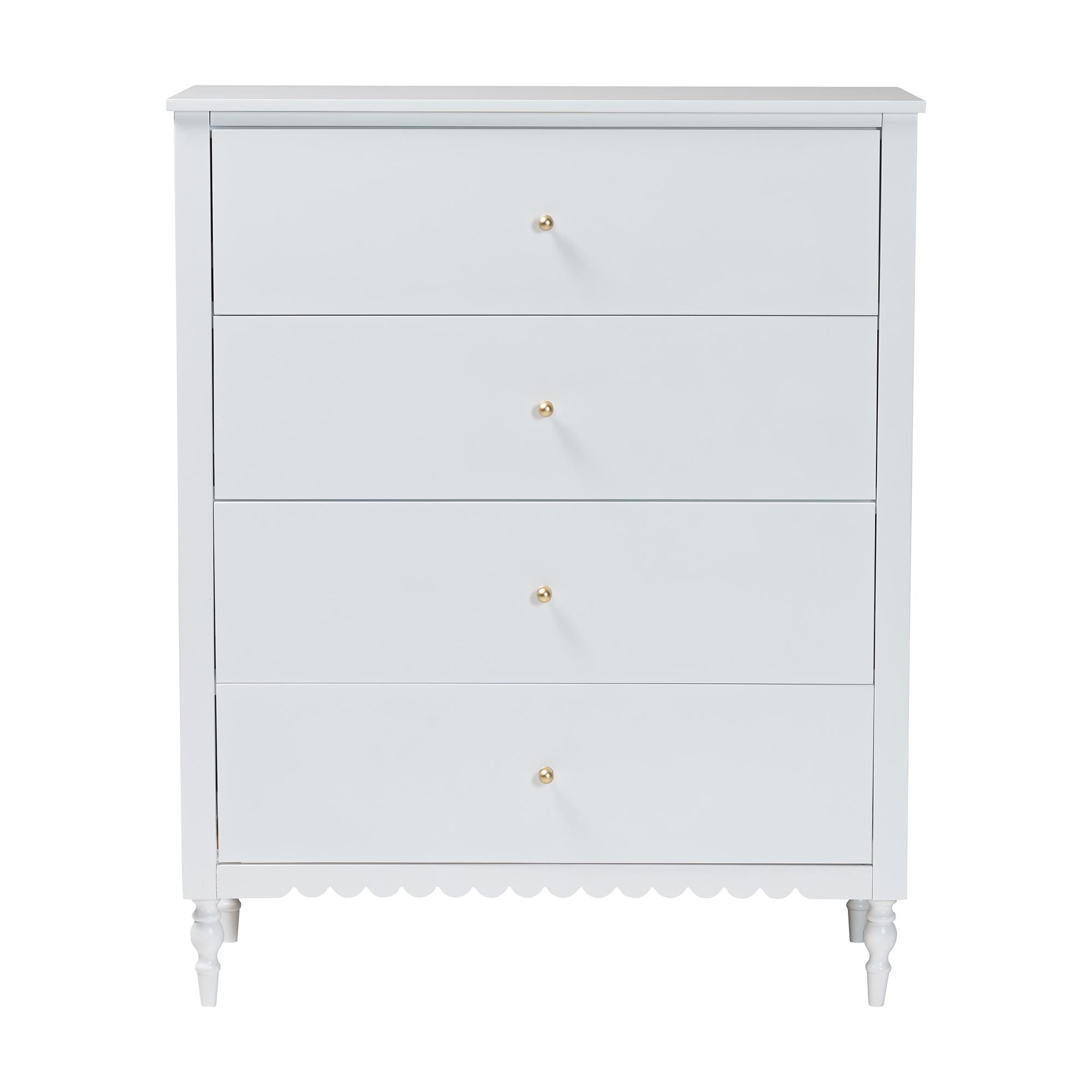 Roni Wood 4-Drawer Chest with Scalloped Edges In White by Baxton Studio ...