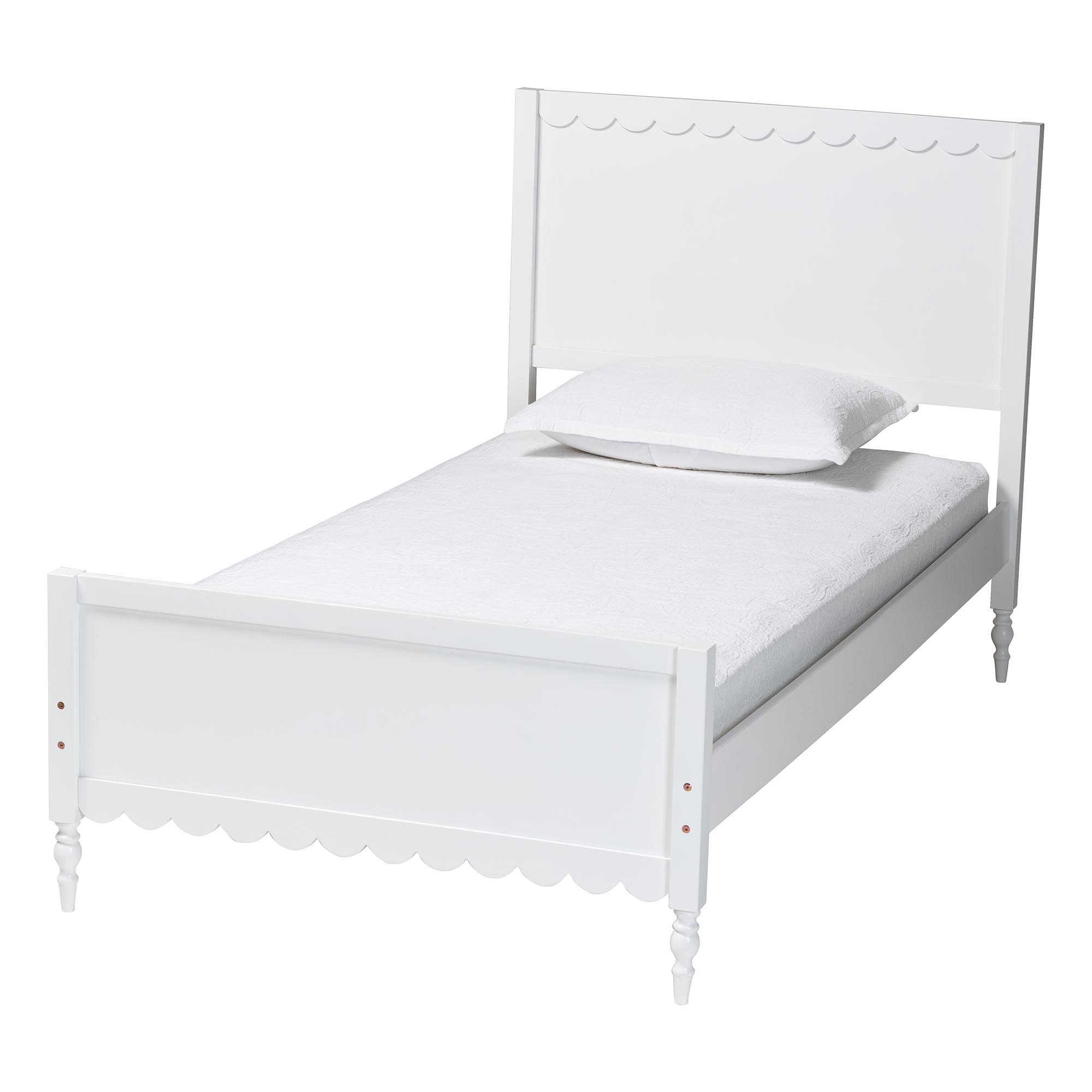 Roni Wood Twin Platform Bed with Scalloped Edges In White by Baxton ...