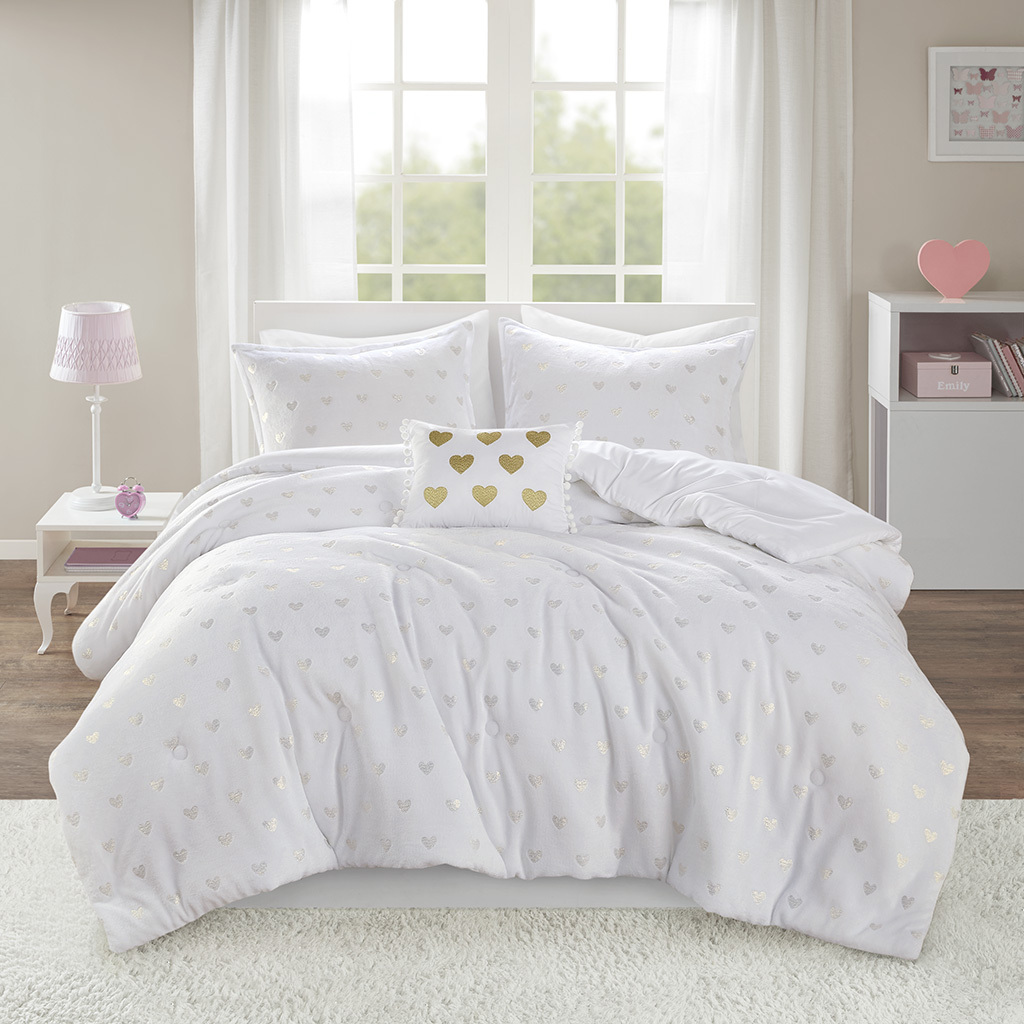 Rosalie Metallic Printed Plush Twin/Twin XL Comforter Set with Throw ...
