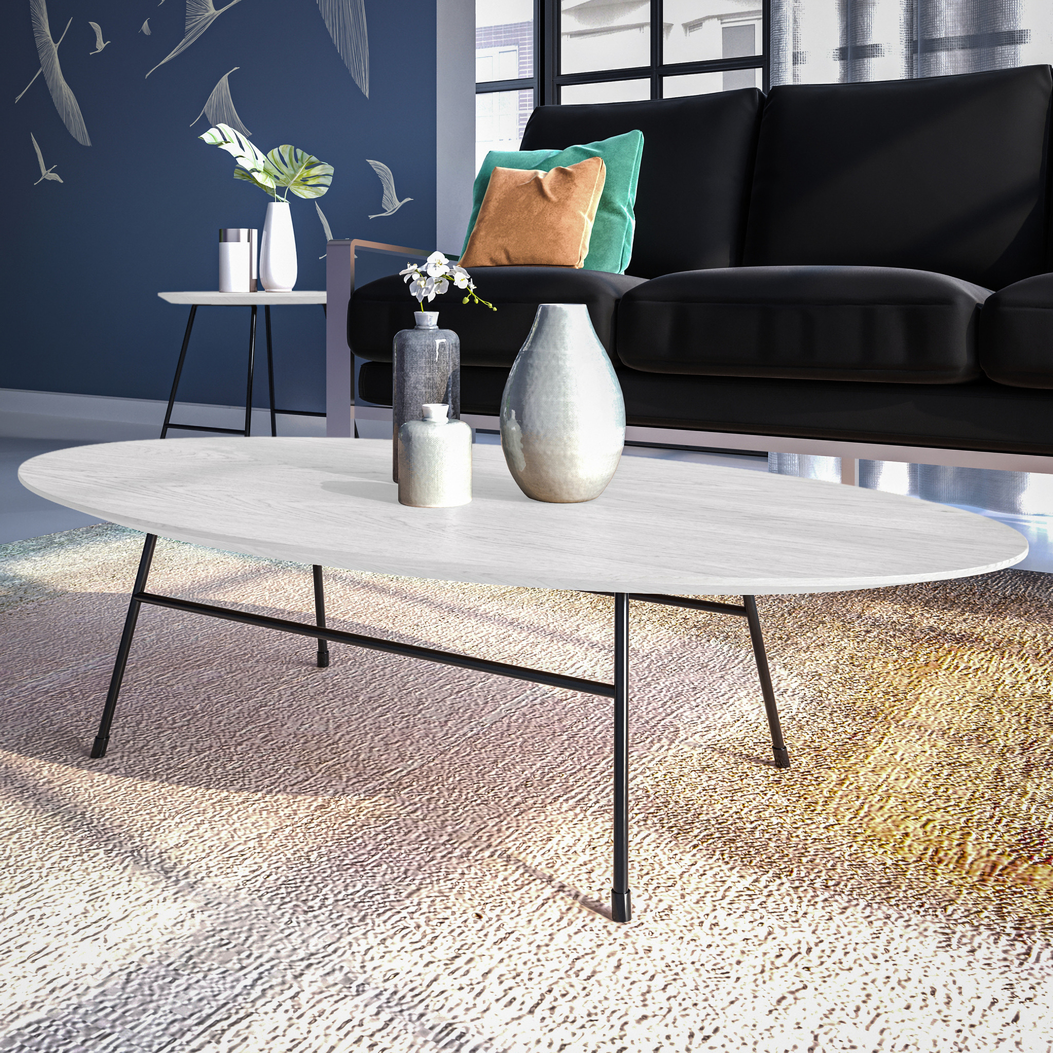 Rossmore Oval Occasional Table Set In White/Black by LeisureMod ...