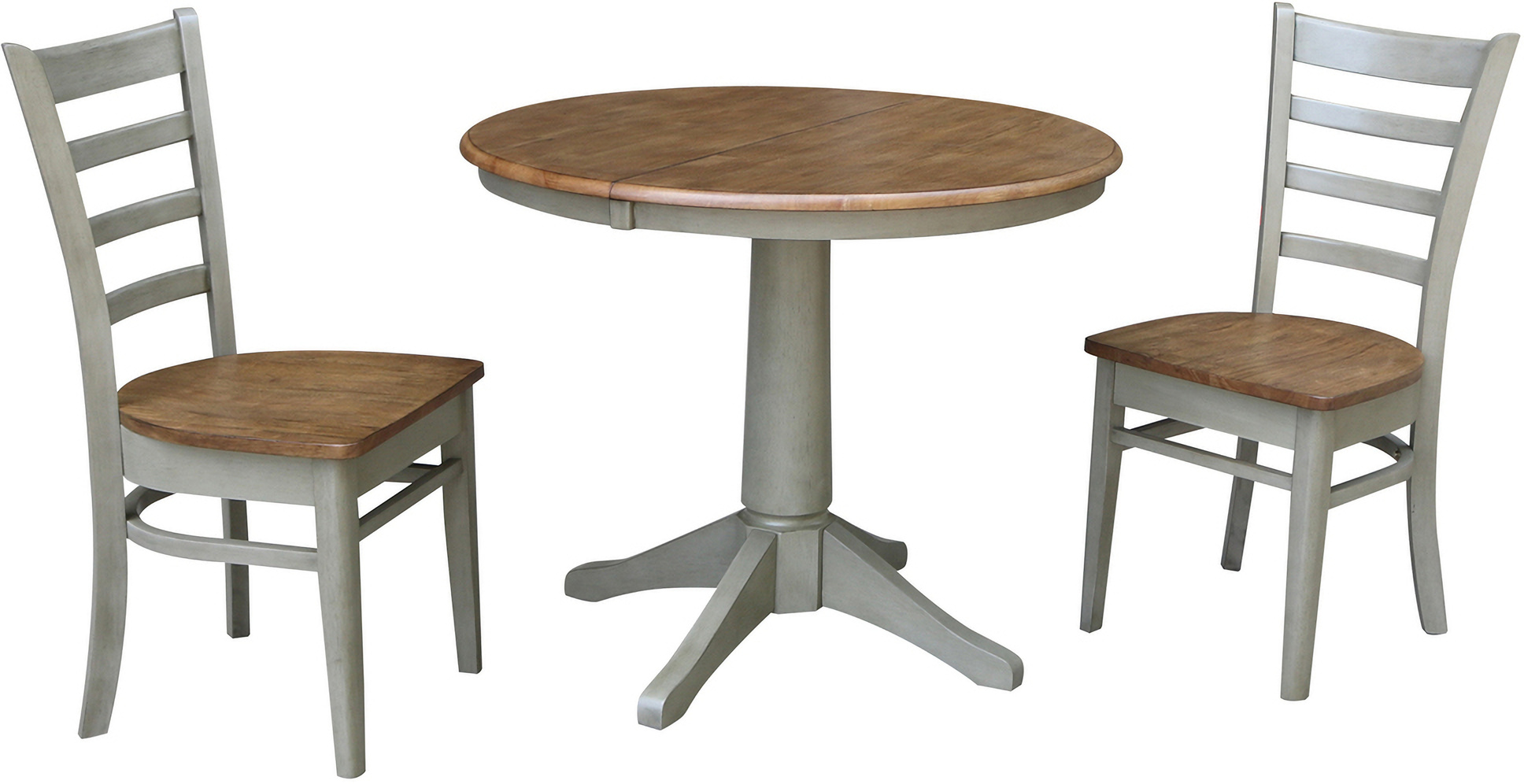 Round 36 Inch Extension Dining Table with 2 Emily Chairs In Distressed ...
