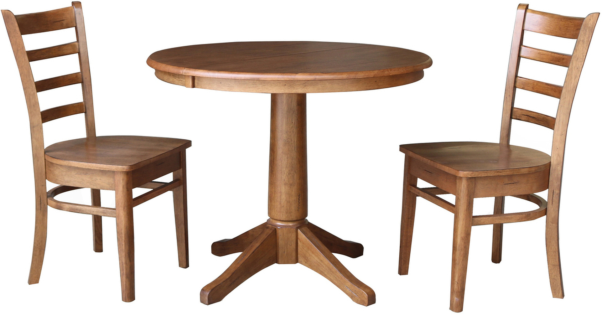 Round 36 Inch Extension Dining Table with 2 Emily Chairs In Distressed ...