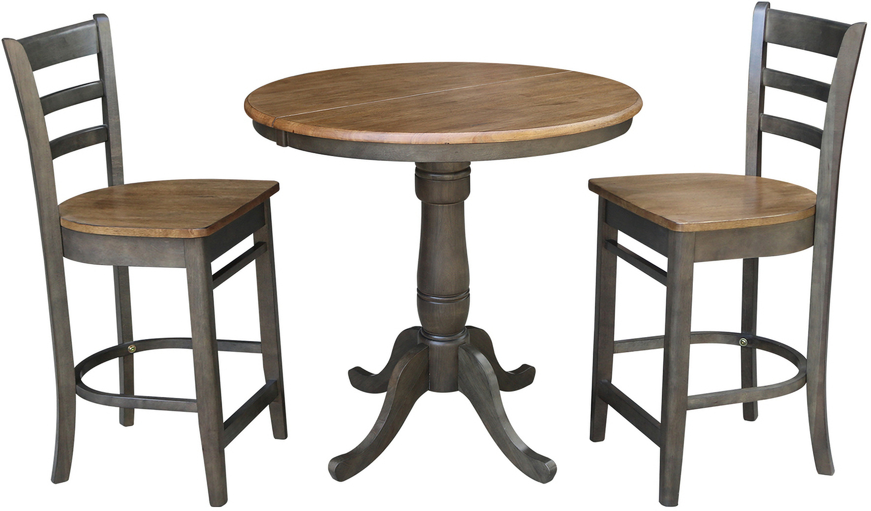 Round 36 Inch Extension Dining Table with 2 Stools In Hickory and ...