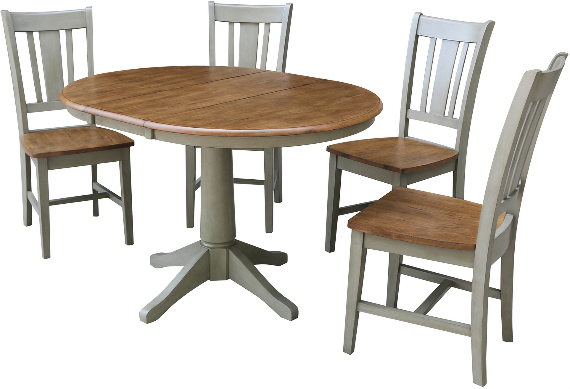 Round 36 Inch Extension Dining Table with 4 Chairs In Distressed ...