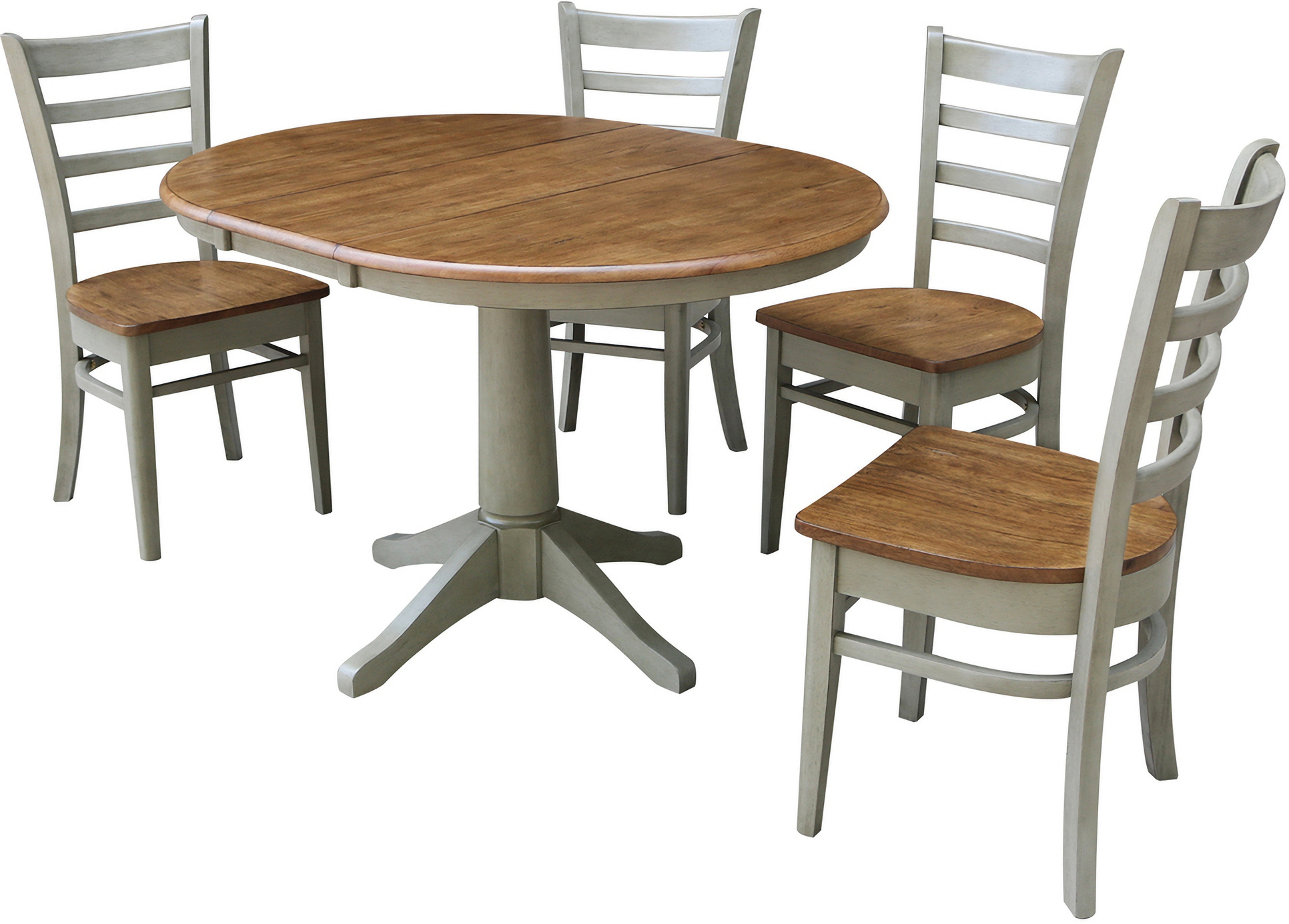 Round 36 Inch Extension Dining Table with 4 Emily Chairs In Distressed ...