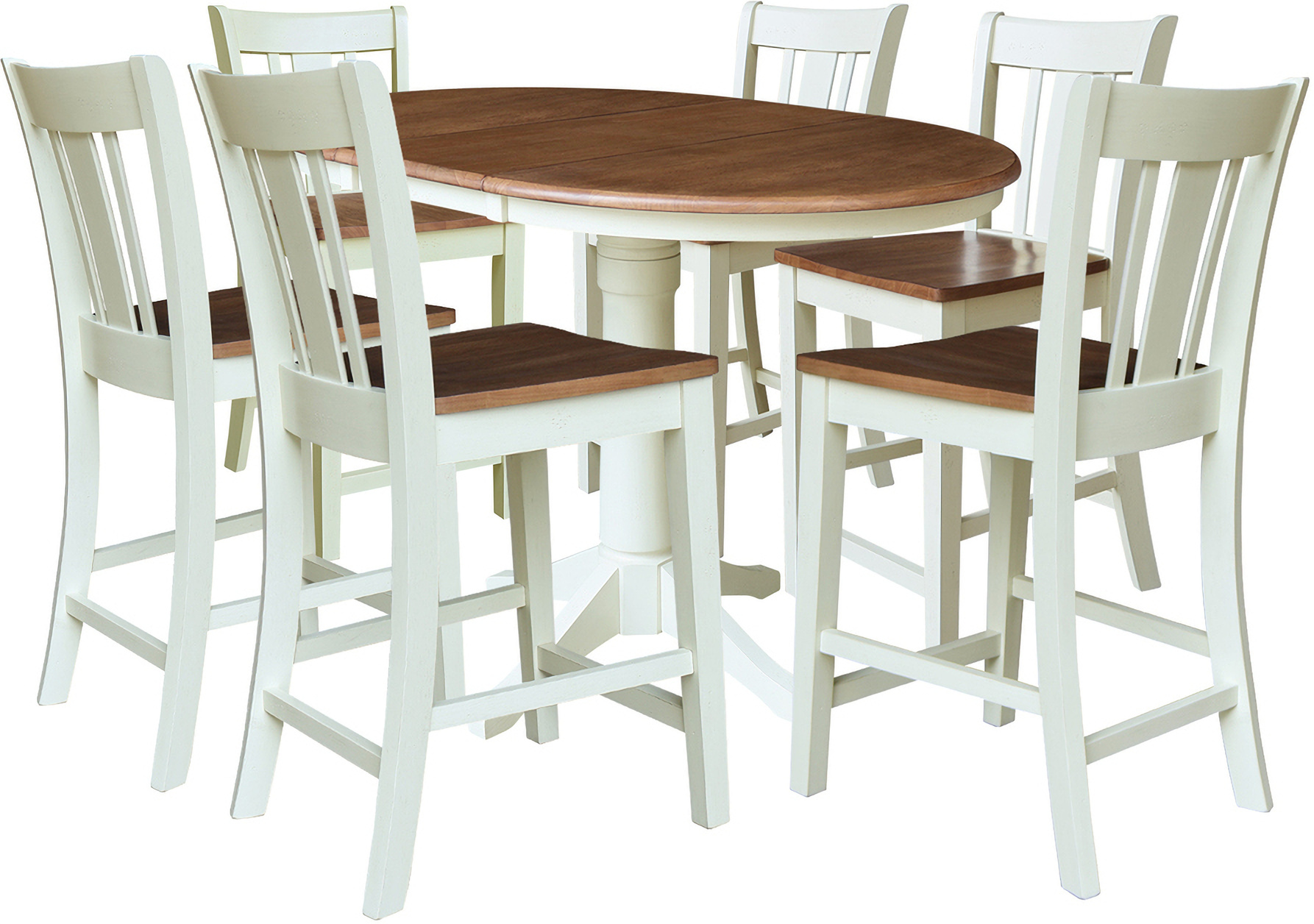 Round 36 Inch Extension Table with 6 Counter Height Stools In Hickory ...