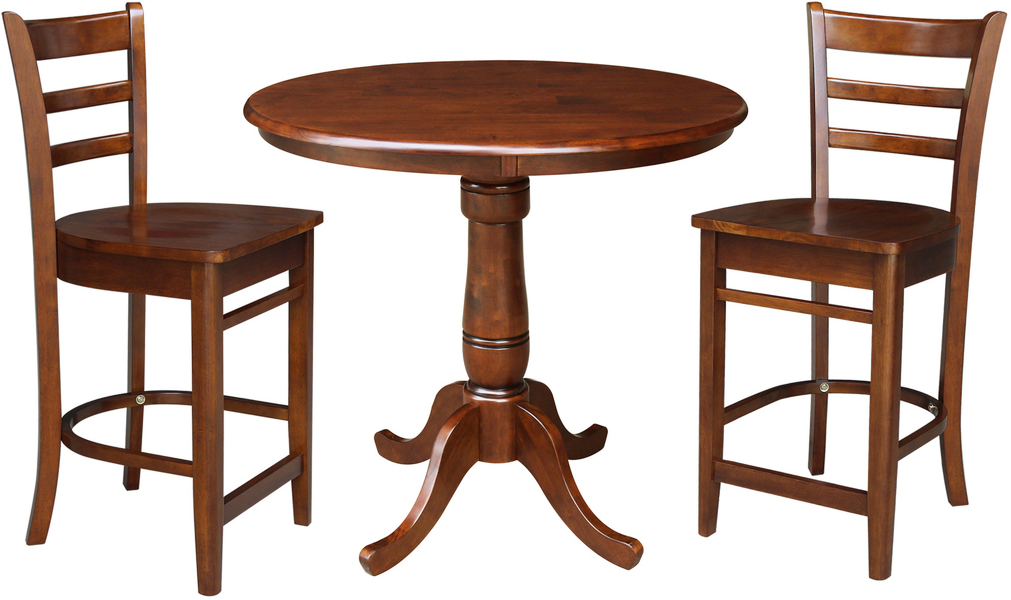 Round 36 Inch Pedestal Counter Height Table with 2 Emily Counter Height ...