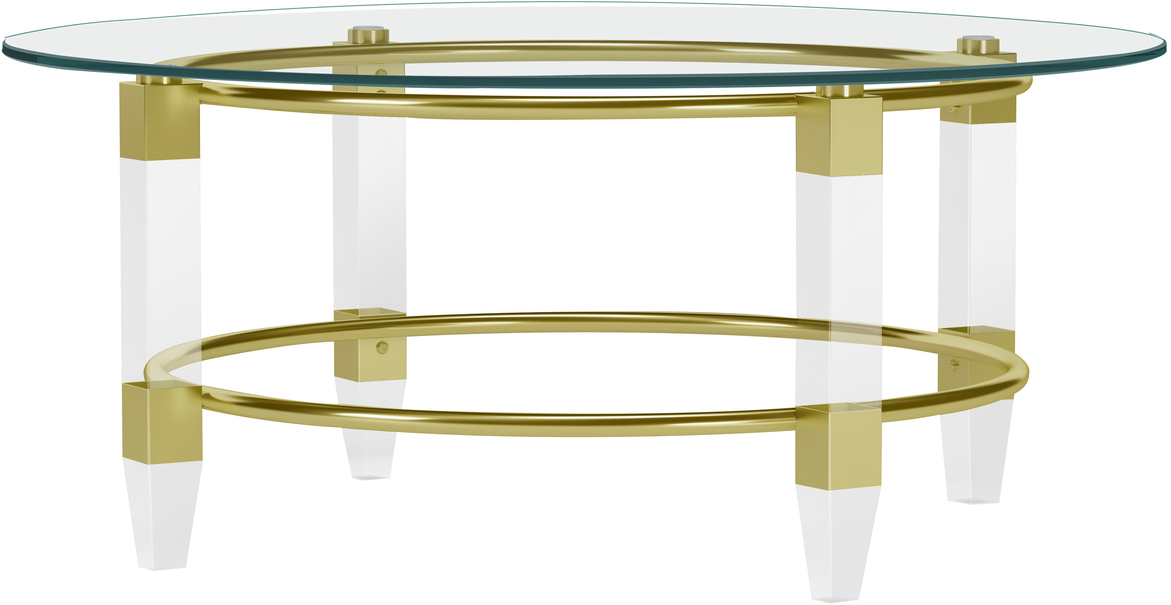 Round Glass Cocktail Table with Acrylic Legs In Gold by Chintaly ...