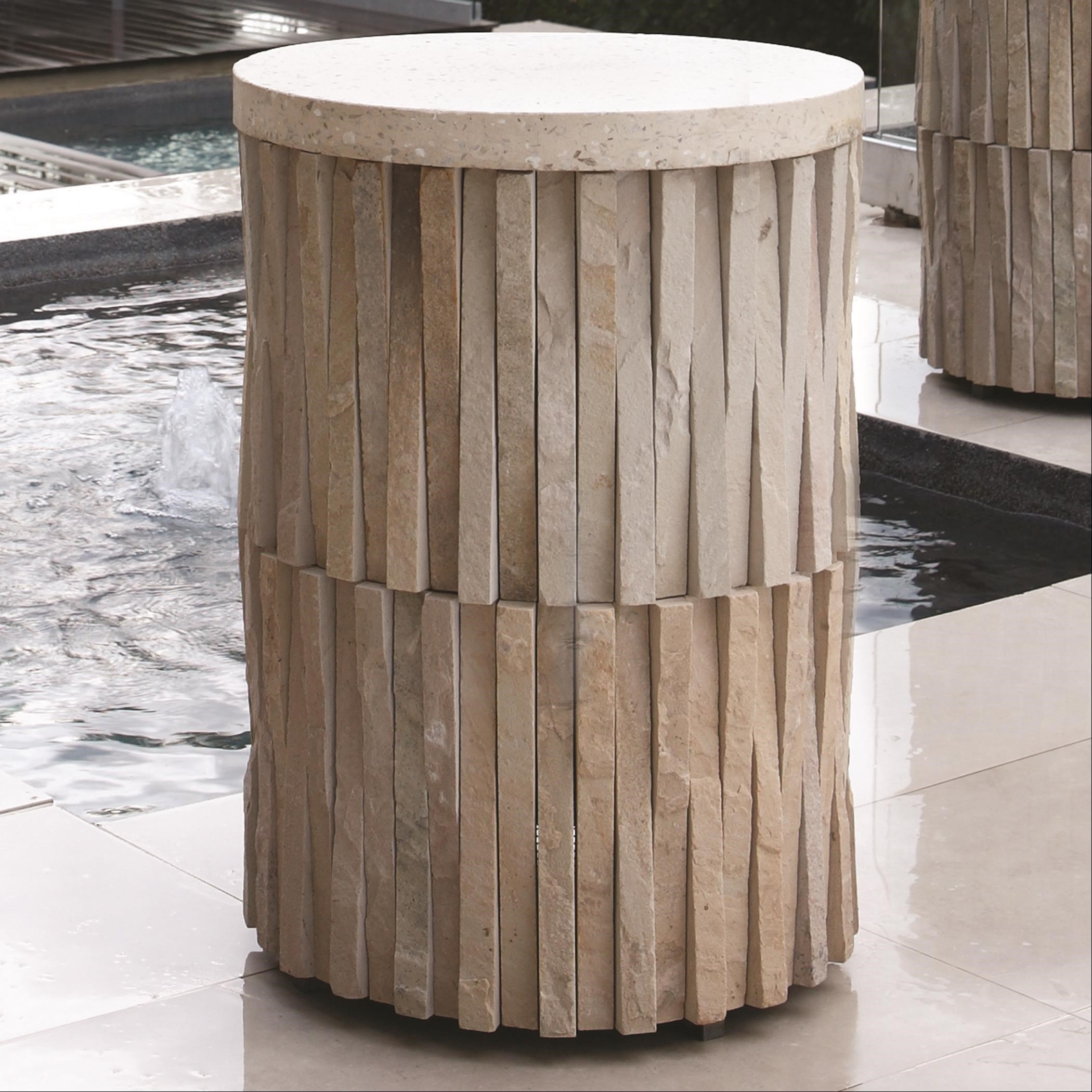 Round Teeter Totter Stone Table In Beige by Global Views | 1StopBedrooms