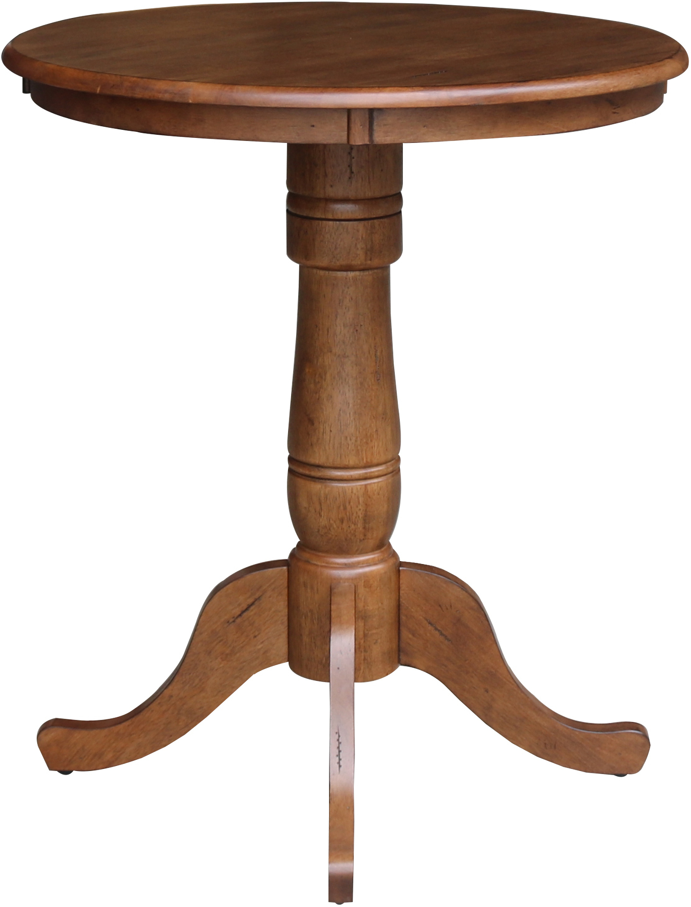 Round Top 30 Inch Counter Height Pedestal Dining Table In Distressed ...