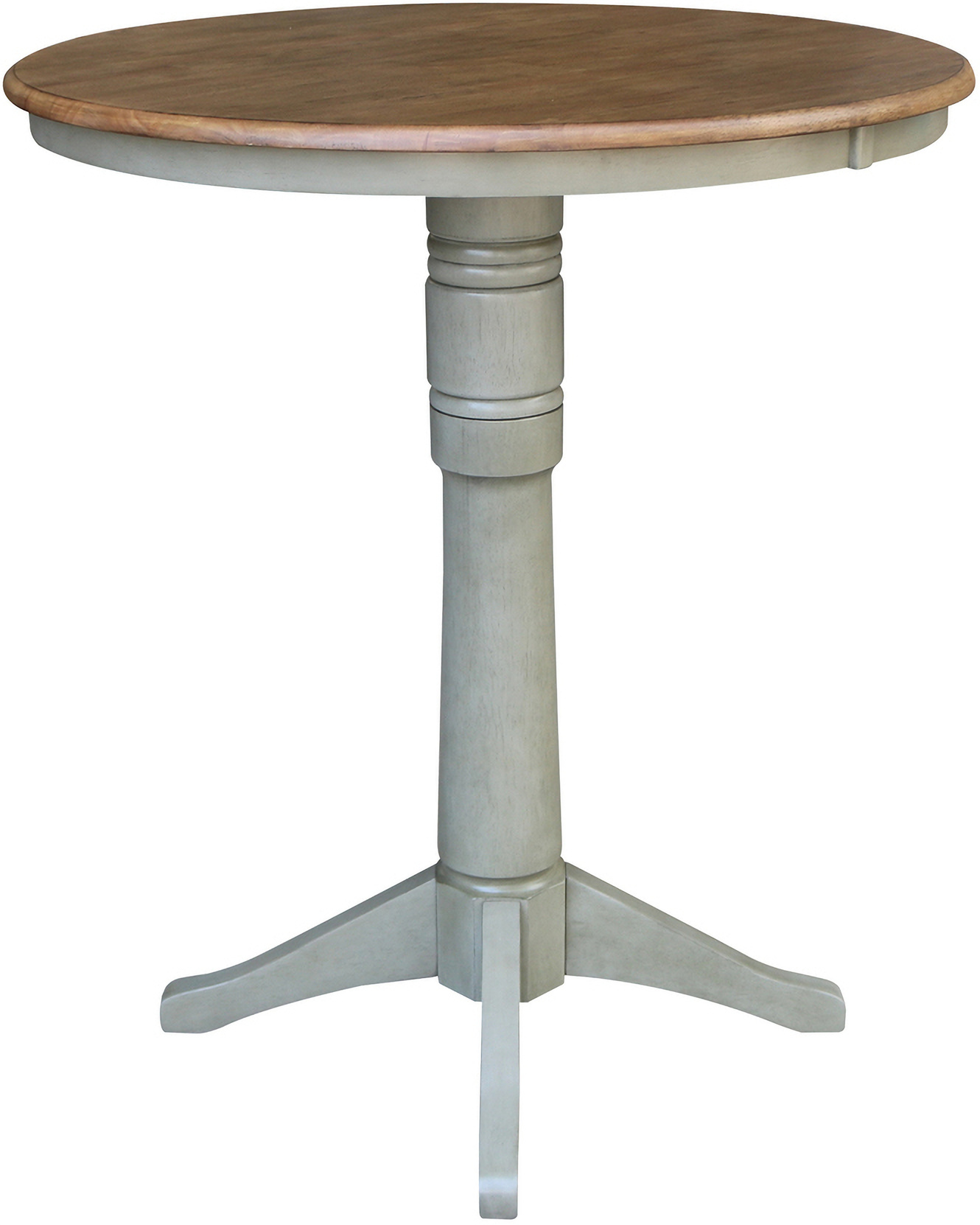 Round Top 36 Inch Bar Height Pedestal Table In Distressed Hickory and ...