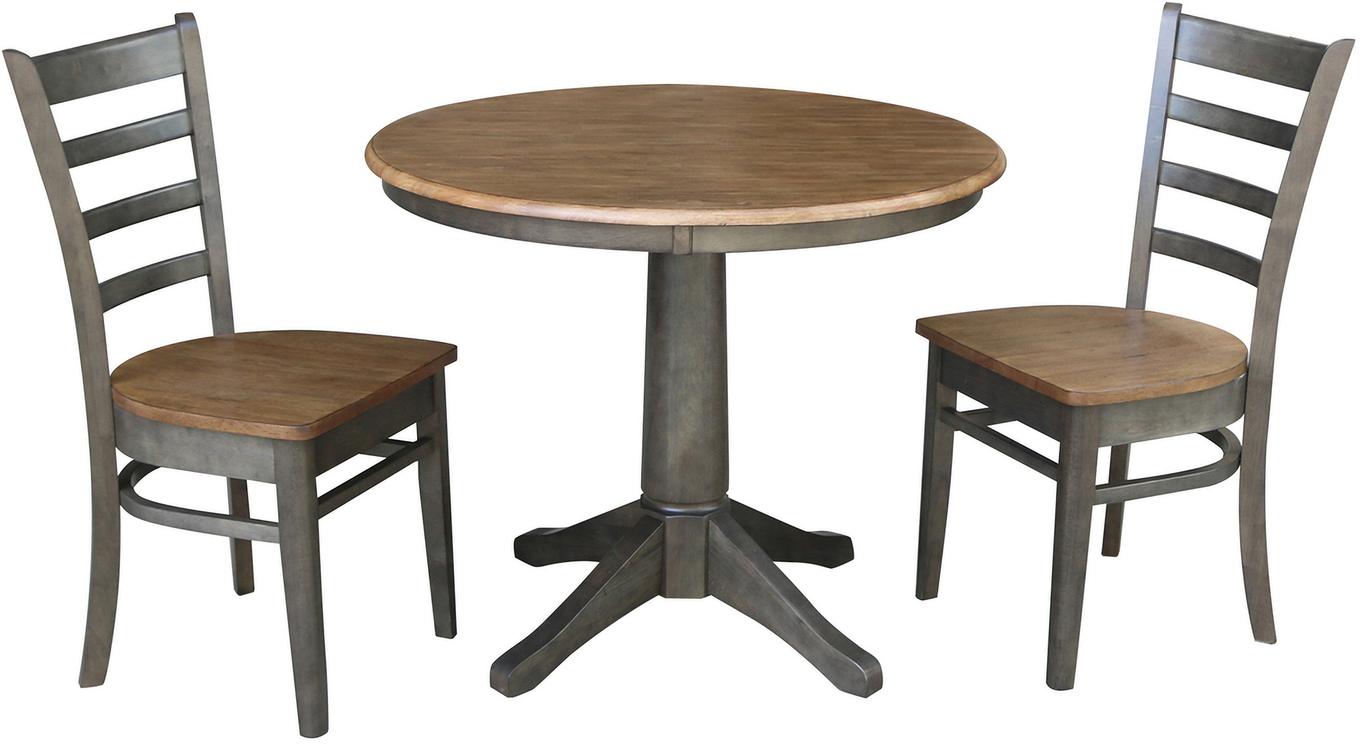 Round Top 36 Inch Pedestal Dining Table with 2 Emily Chairs In Hickory ...